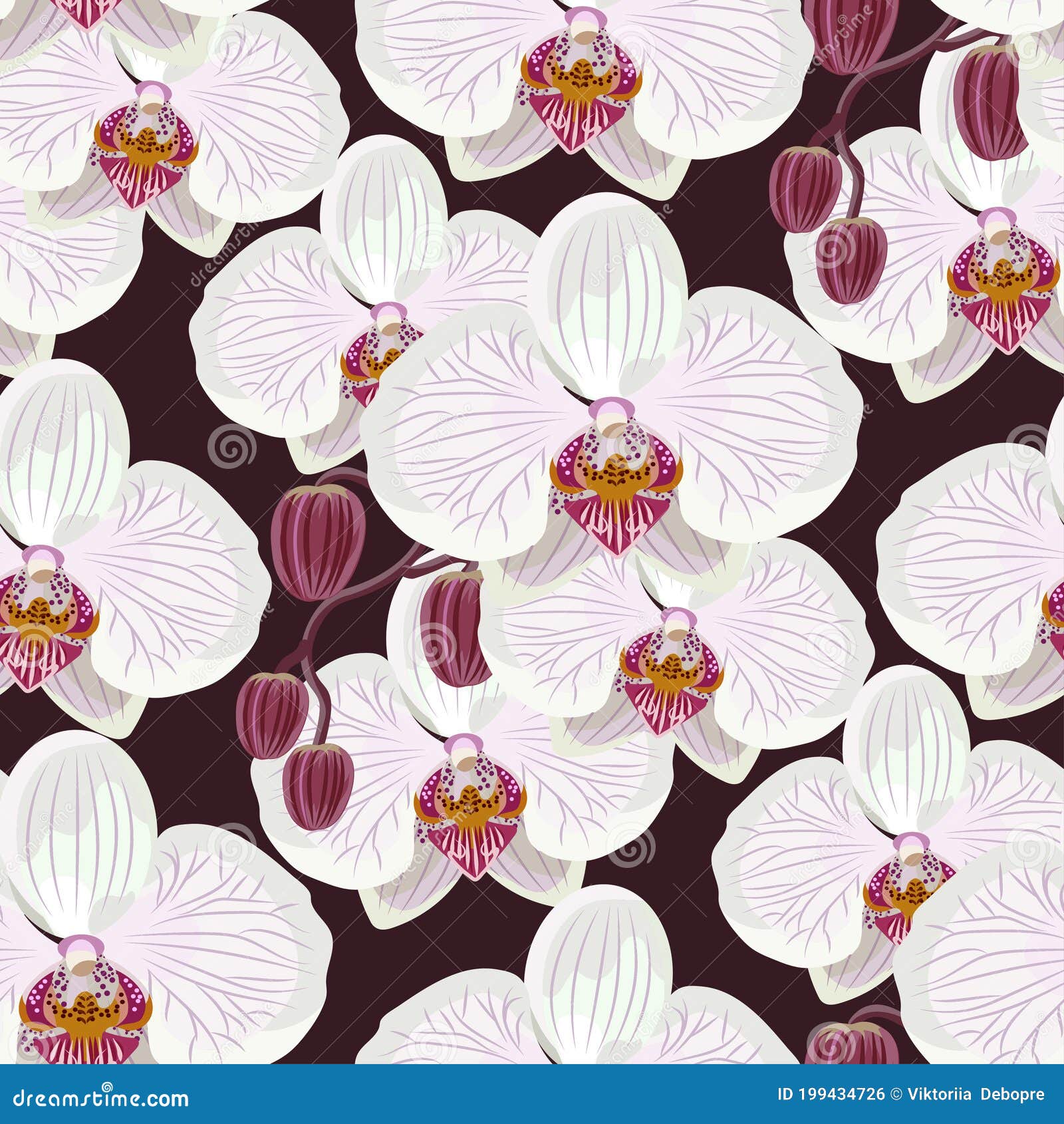 Seamless Pattern with White Orchids on Black Background Stock Vector ...