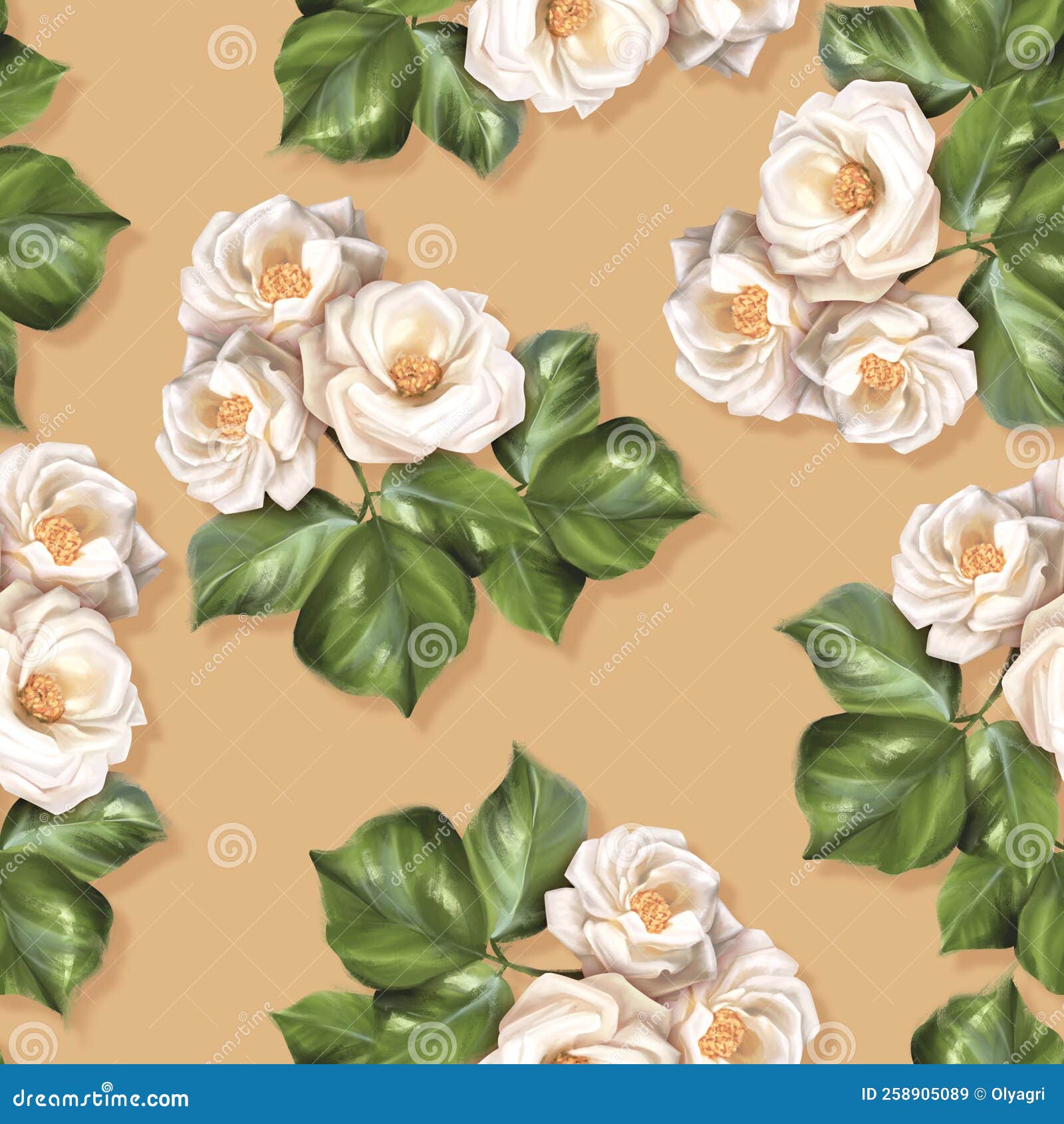 Seamless Pattern of White Rose Flowers. Floral Background for Wallpaper ...