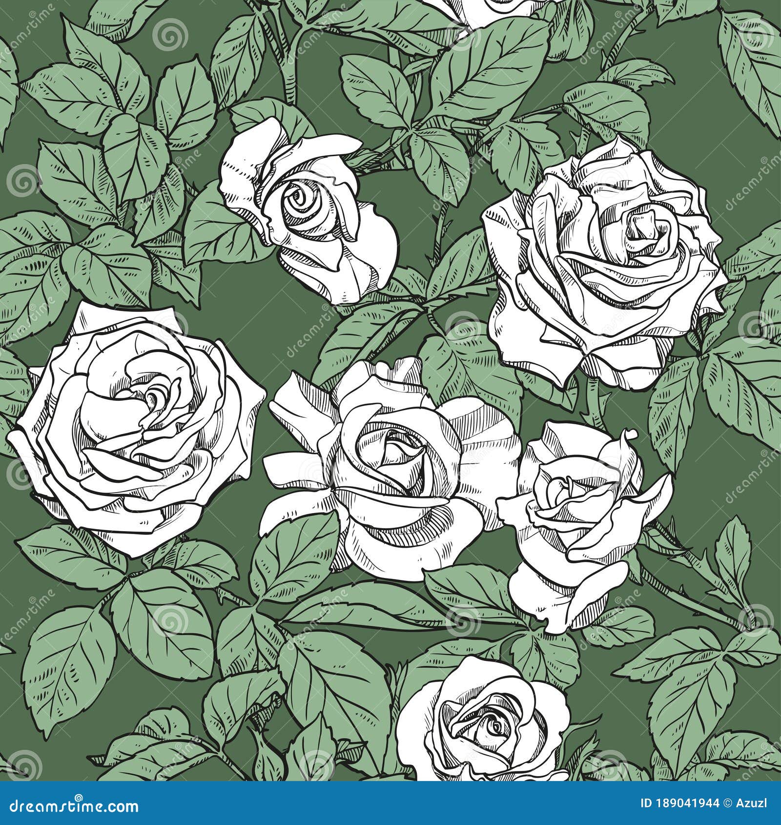 Seamless Pattern from White Roses on Green Background Stock Vector ...