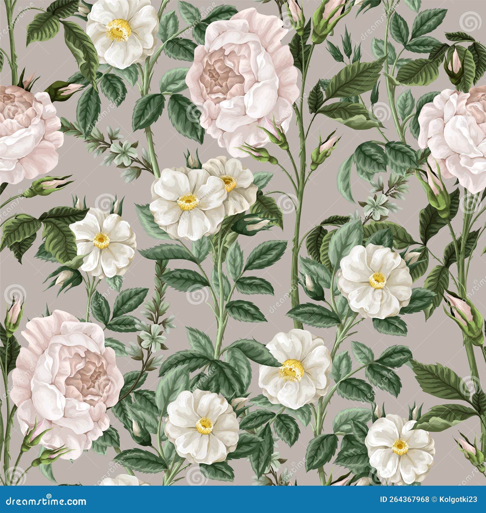 Seamless Pattern with White Roses. Vector. Stock Vector - Illustration ...