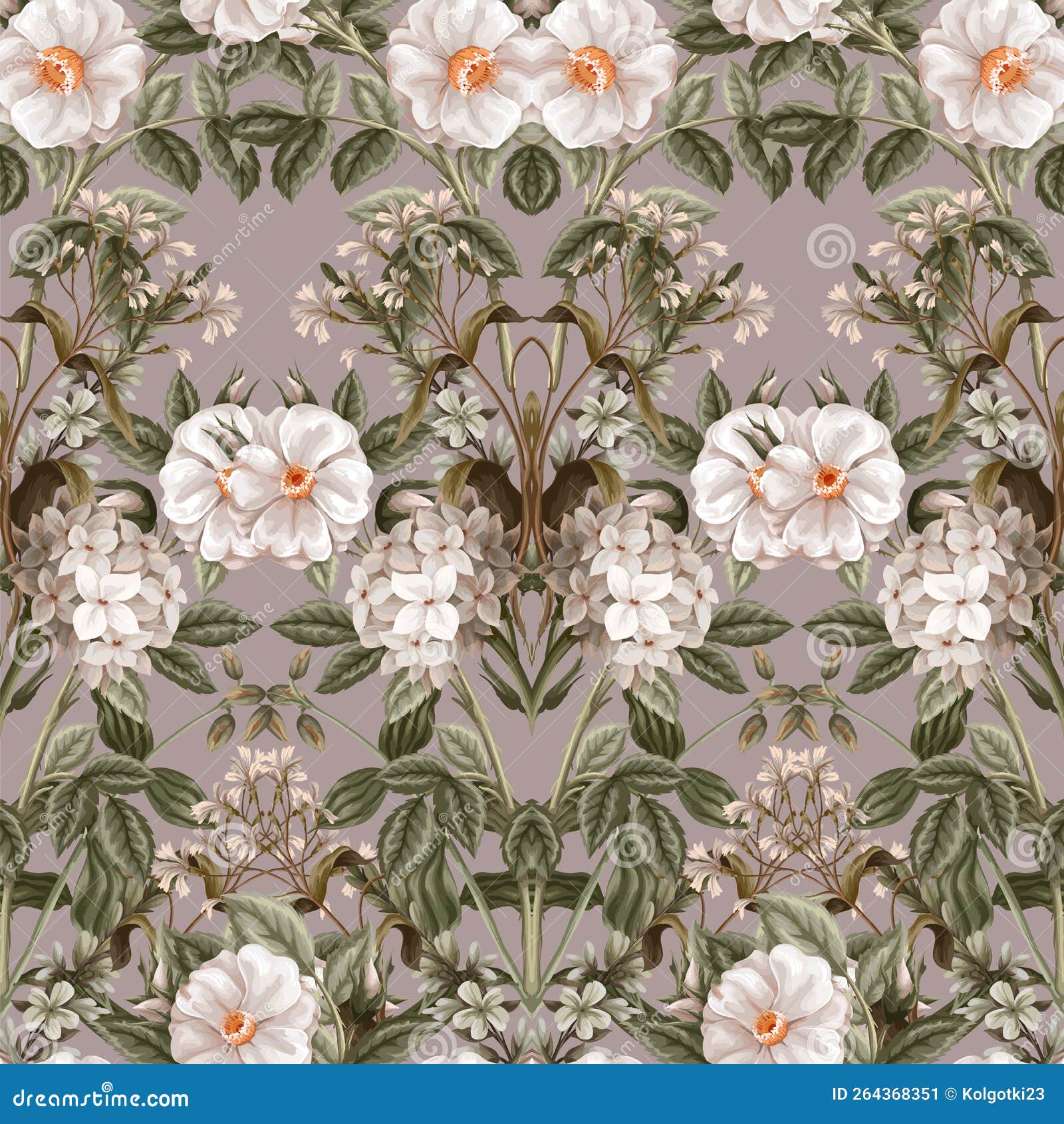 Seamless Pattern with White Roses. Vector. Stock Vector - Illustration ...