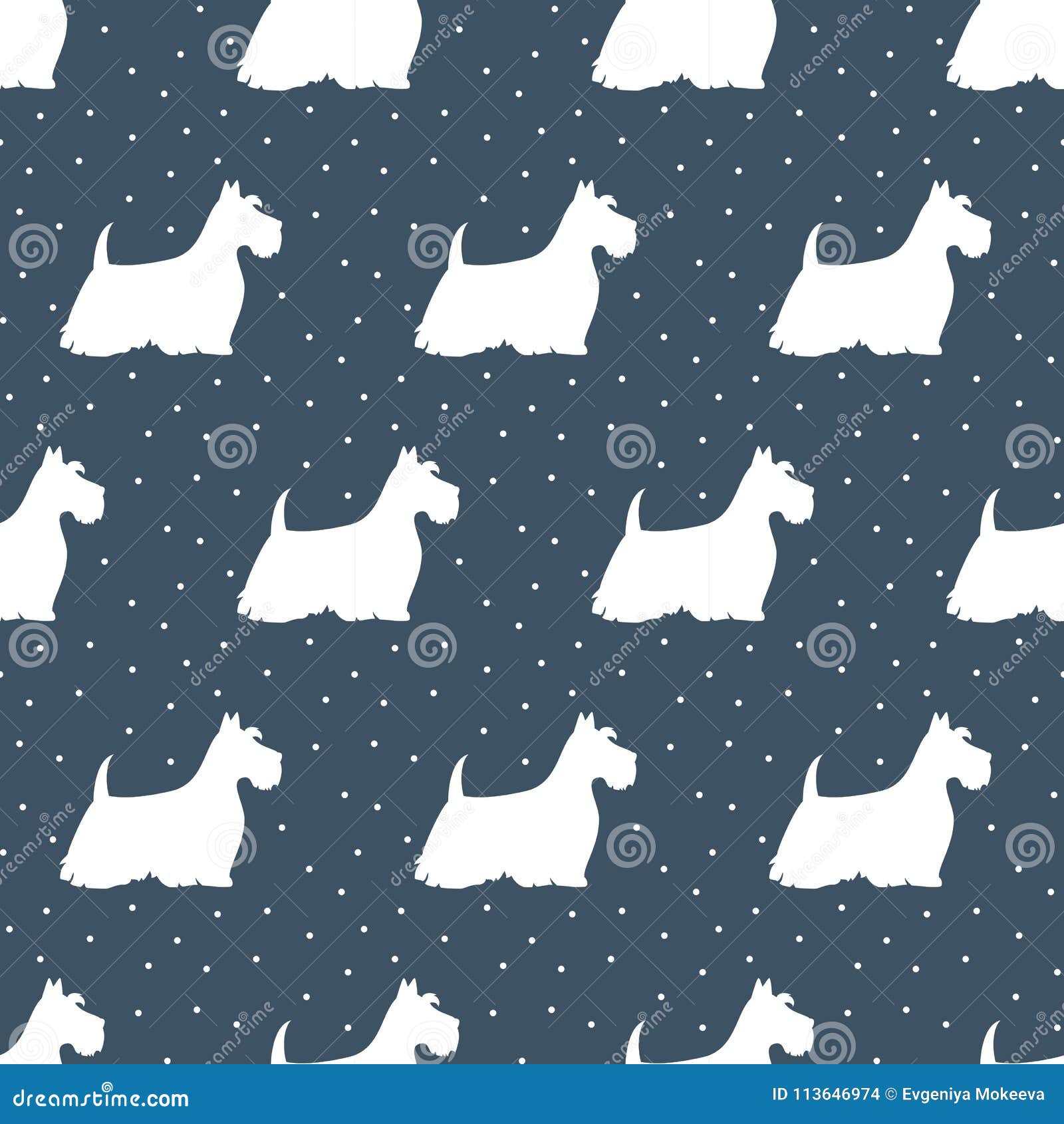 Seamless Pattern with White Silhouettes of Terriers. Stock Vector ...