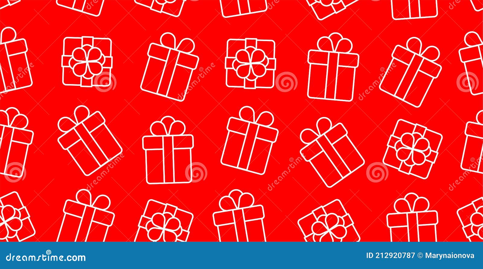Seamless Pattern of White Simple Line Gift Boxes on Red Backdrop Stock ...