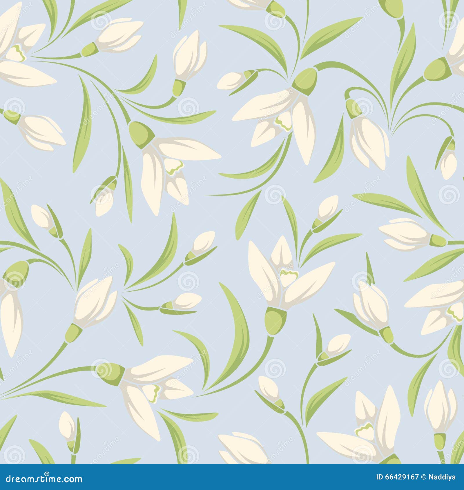 Seamless Pattern with White Snowdrop Flowers on a Blue Background ...