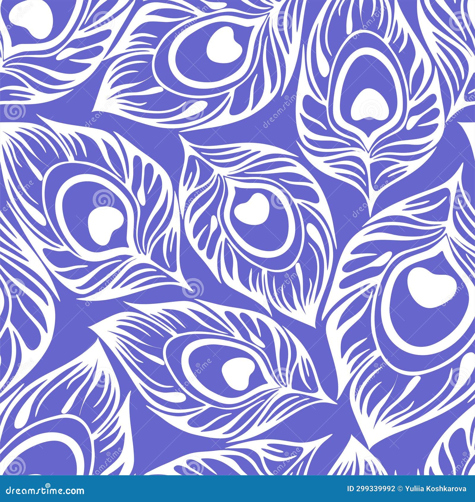 Seamless Pattern of White Stylized Peacock Feathers on a Blue Background Stock Illustration ...