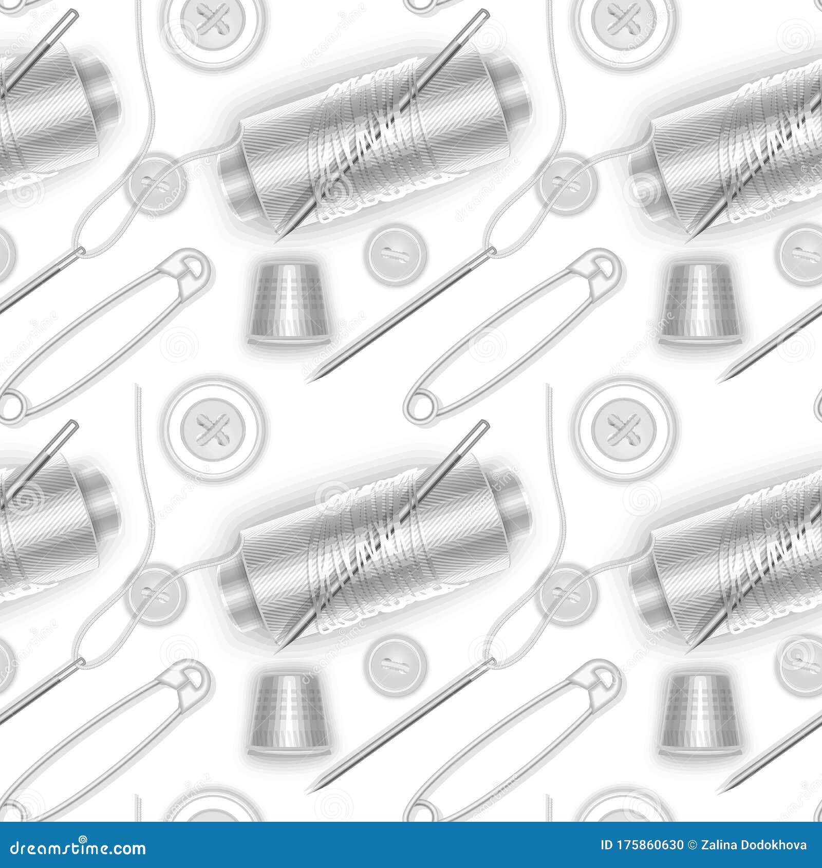 Seamless Pattern with White Thread, White Buttons, Needle and Pin for ...