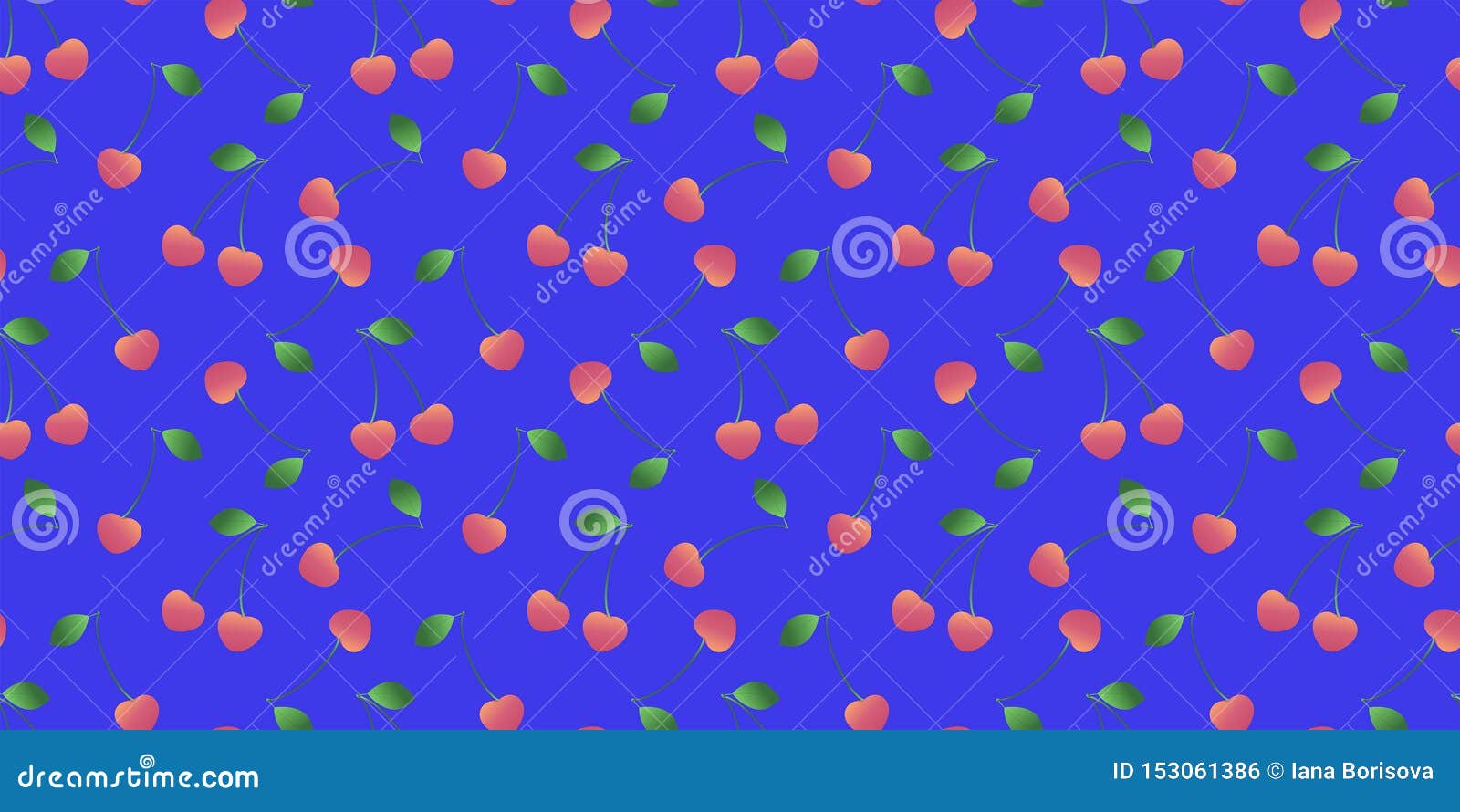 Seamless Pattern. Whole Cherry Berries with Stems and Leaves with a ...