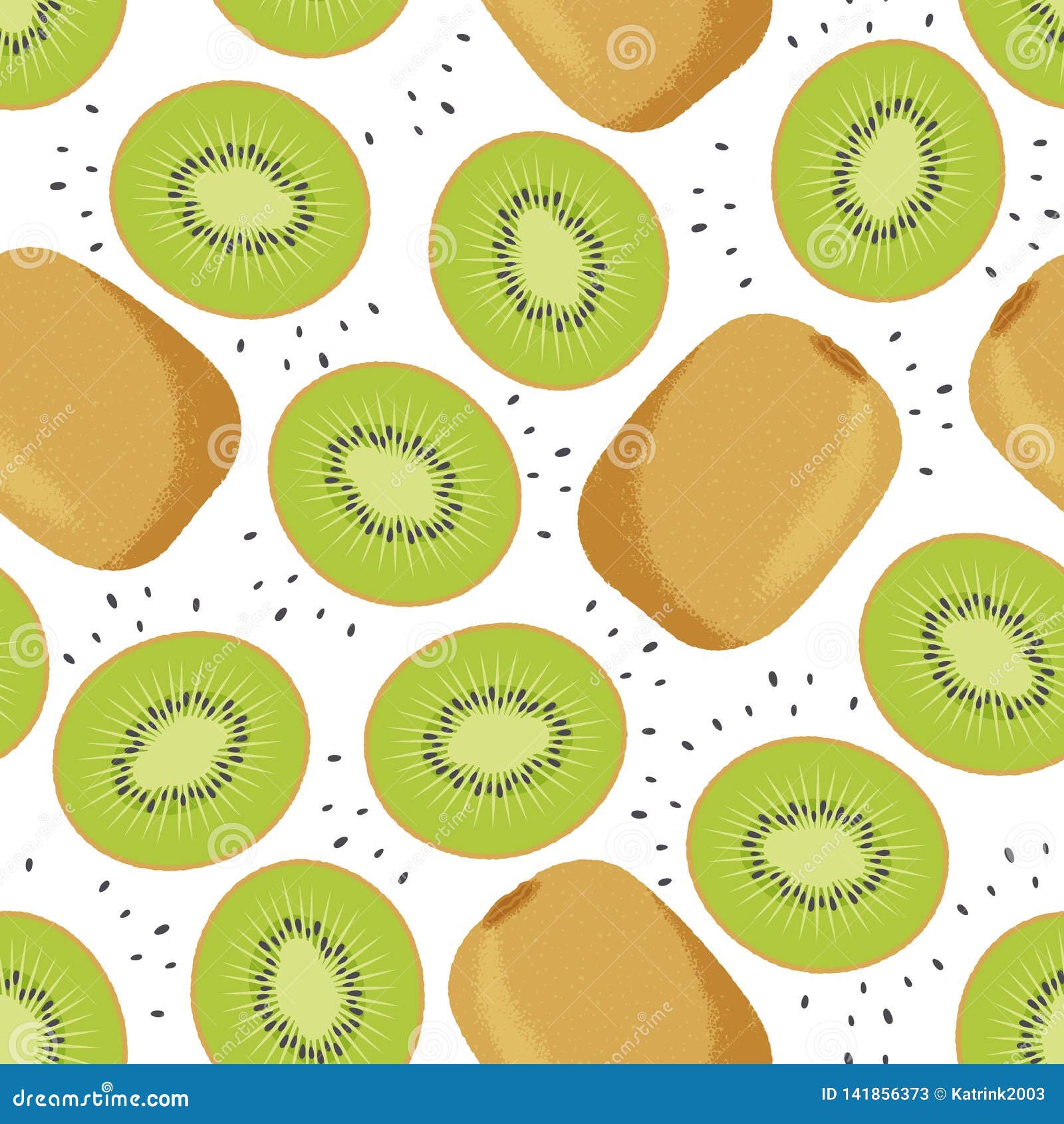 Seamless Pattern of Whole and Cut Kiwi Fruit Stock Vector ...