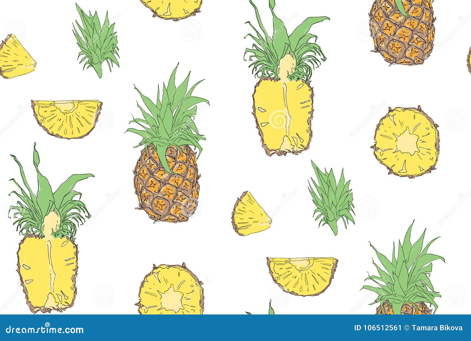 Seamless Pattern of Whole and Pieces of Pineapple. Stock Vector ...