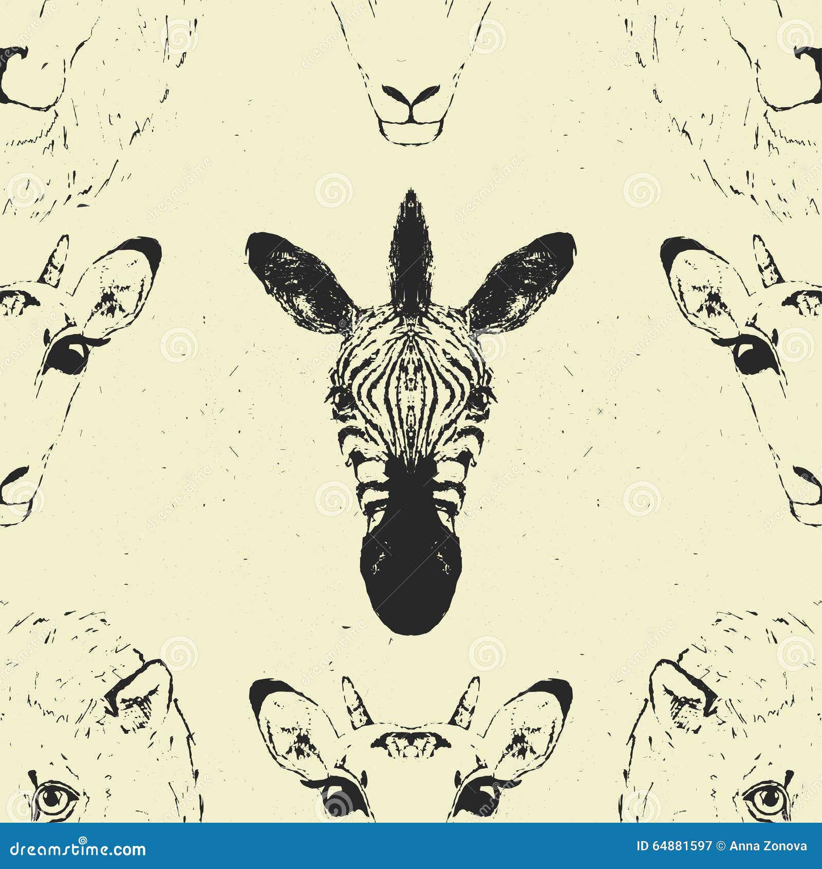 Seamless Pattern of a Wild Animal Heads. Stock Vector - Illustration of ...
