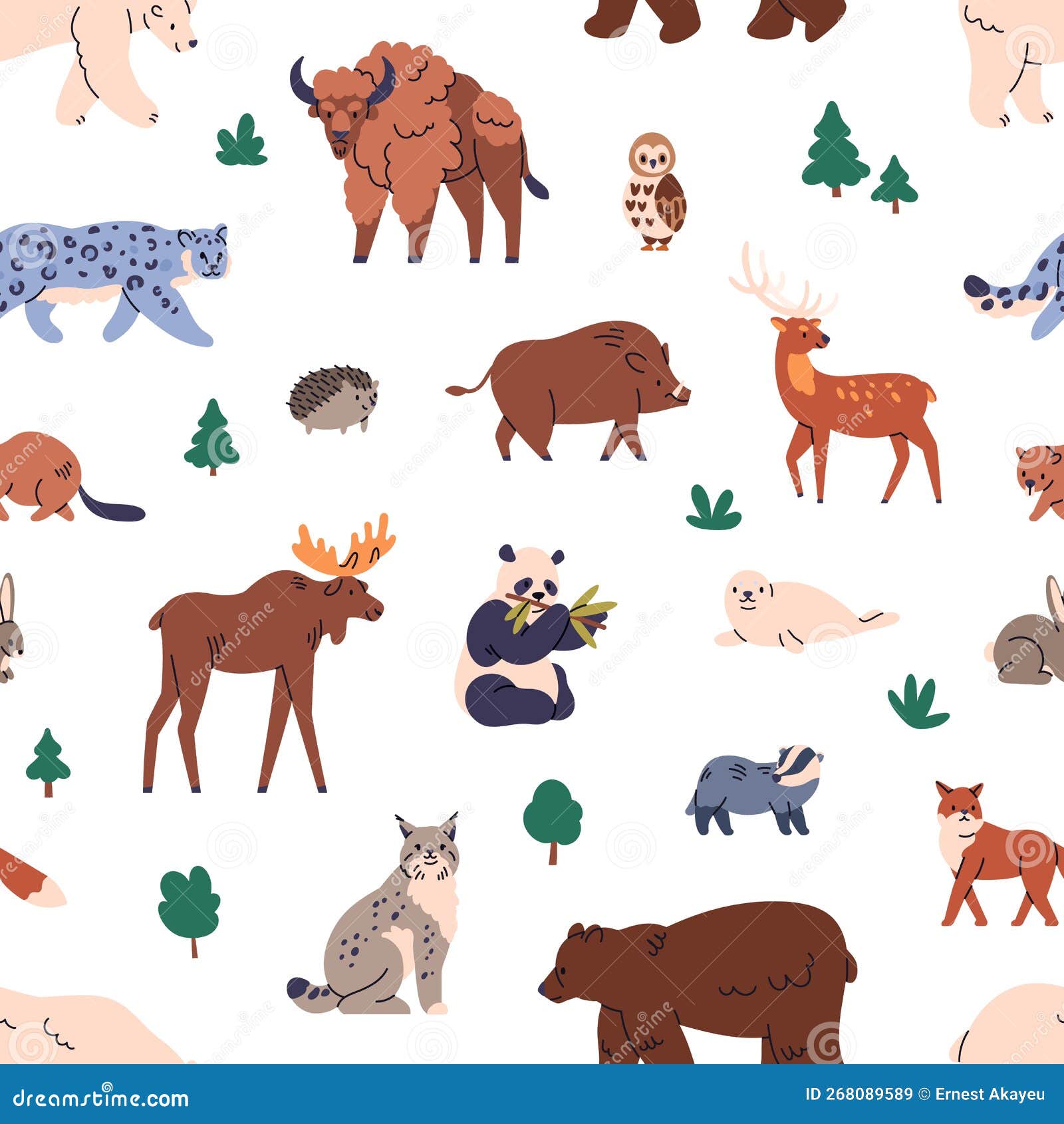 Seamless Pattern, Wild Animals. Endless Fauna Background Design ...