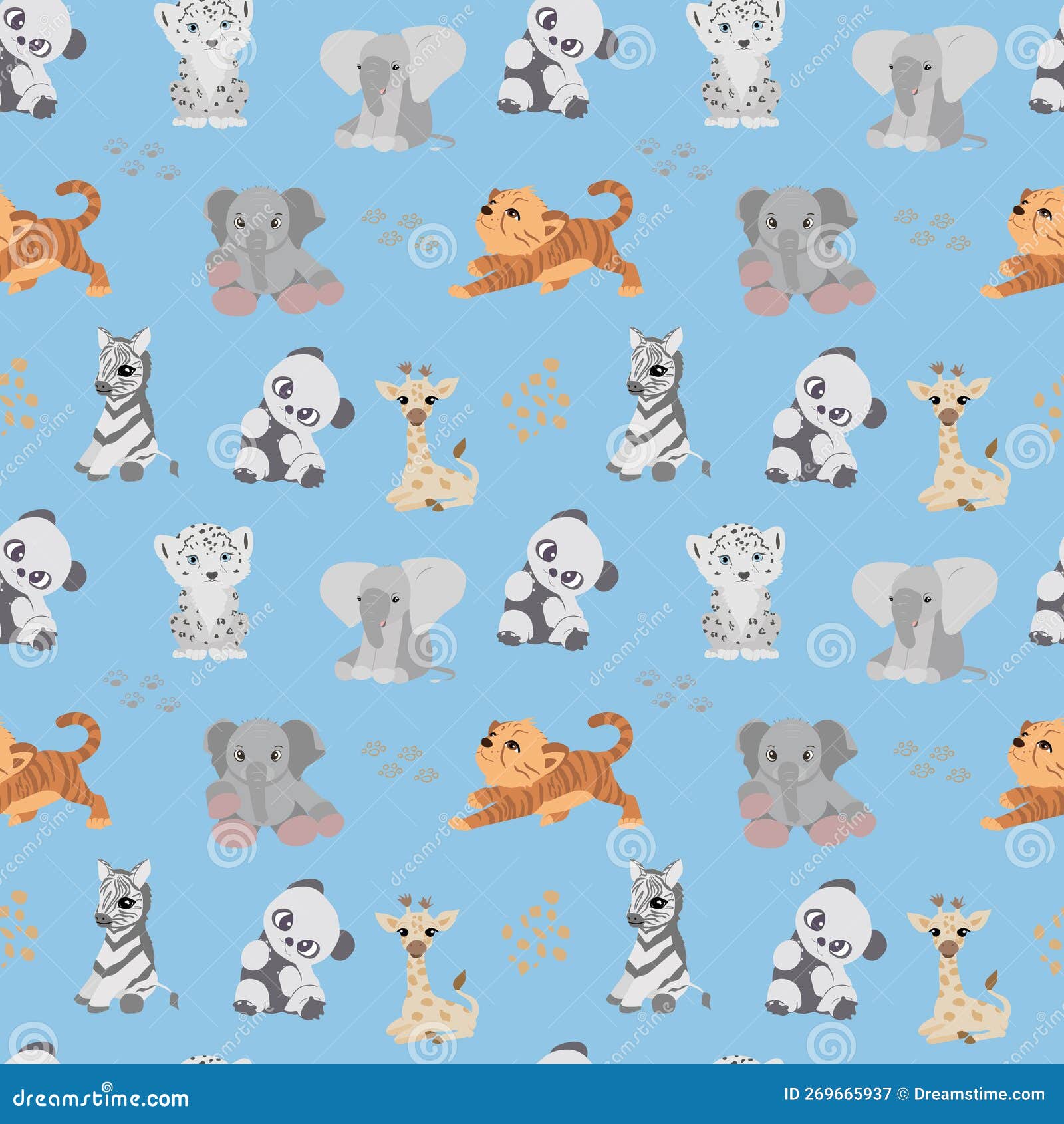 Seamless Pattern Wild Animals Vector Collection Set Stock Vector ...