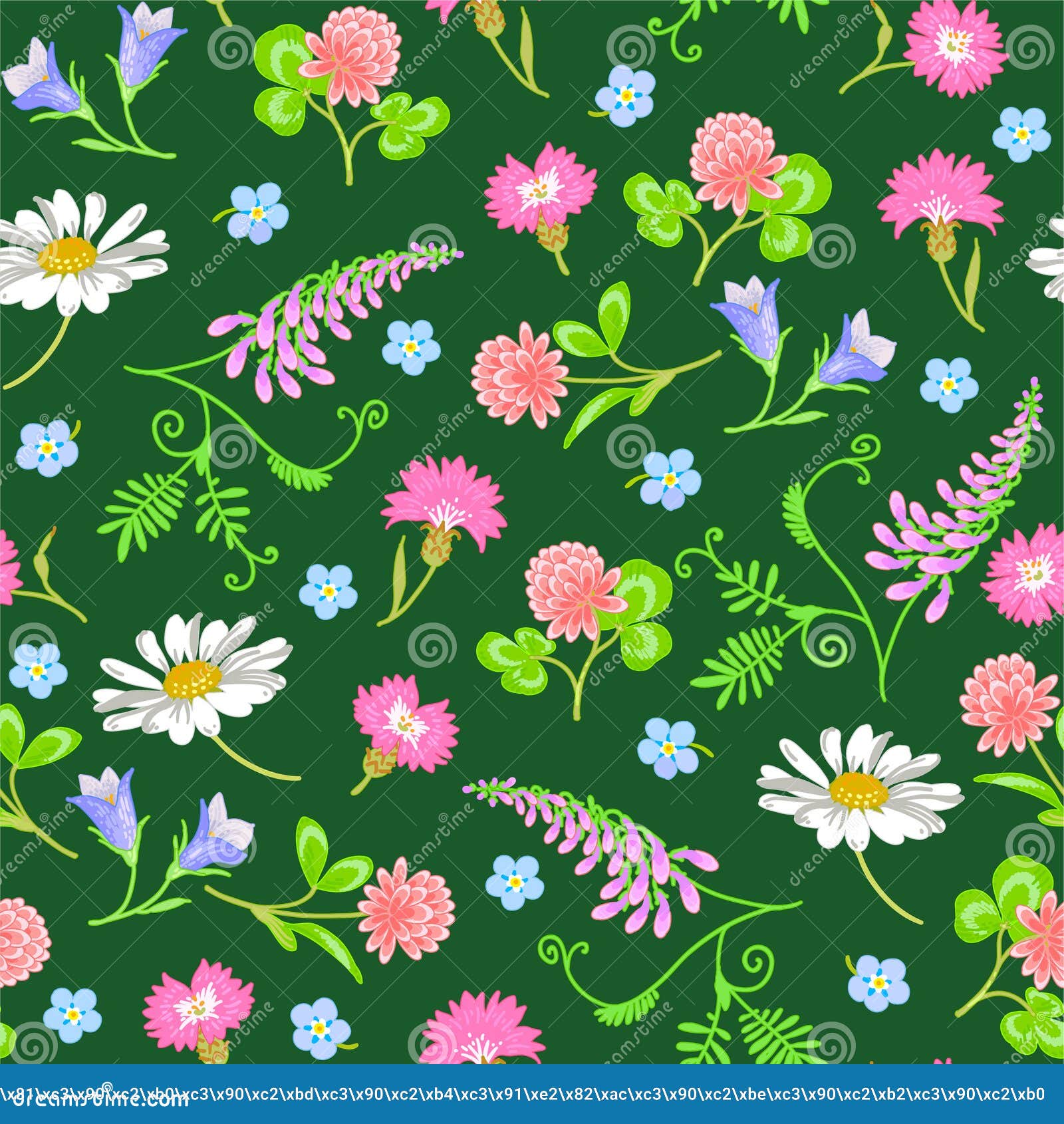 Seamless Pattern with Wild Flowers. Stock Vector - Illustration of ...