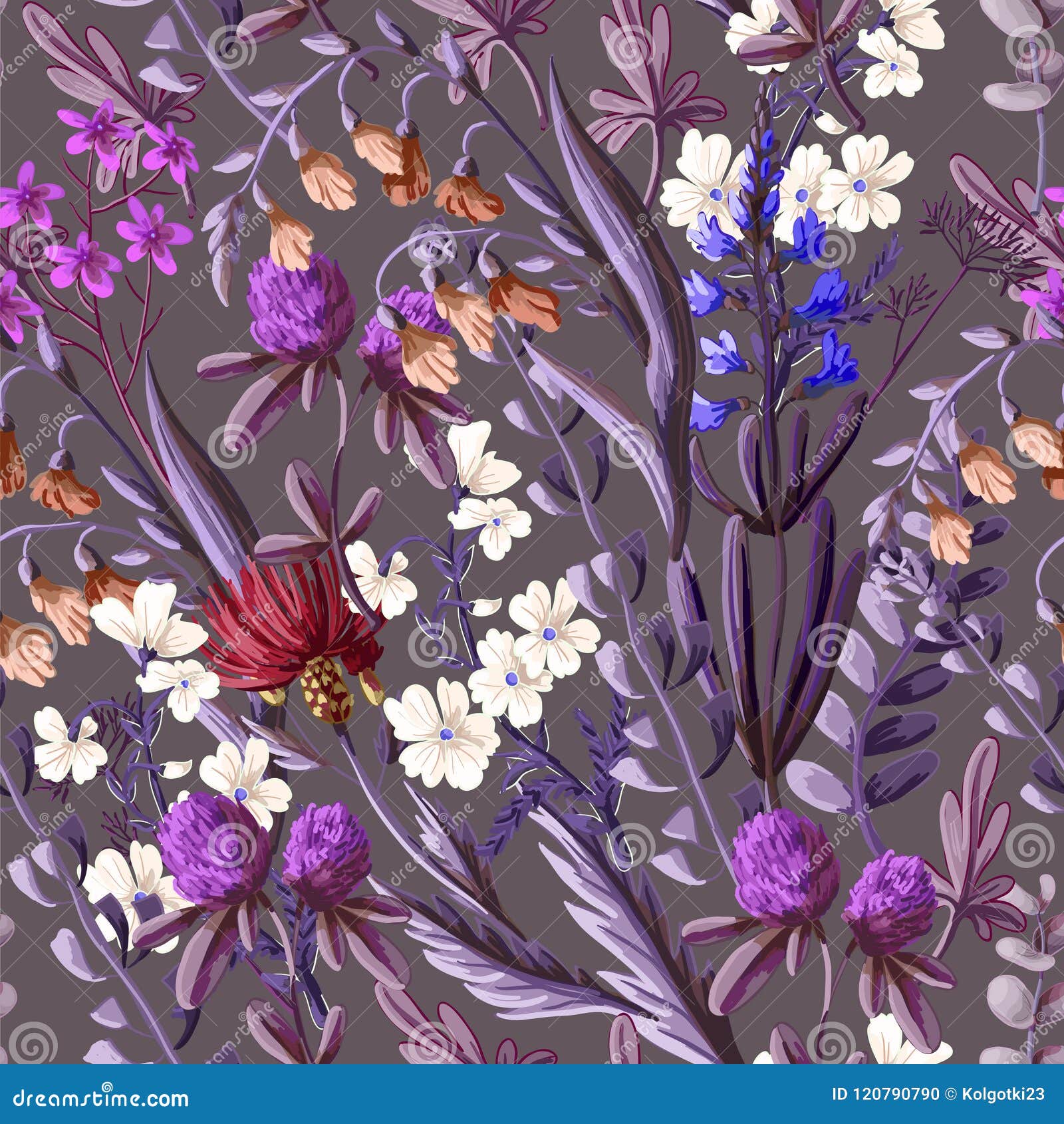Seamless Pattern with Wild Flowers. Vector Illustration. Stock Vector ...