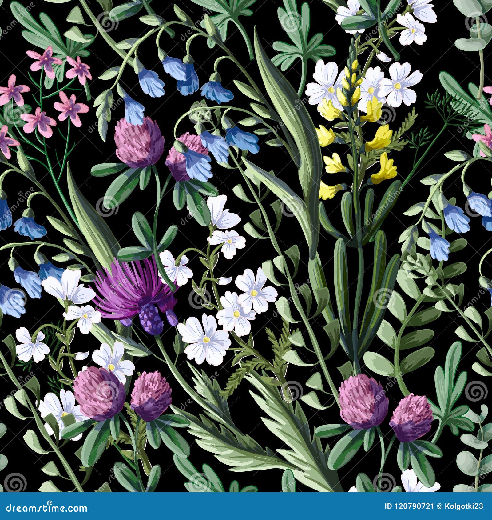 Seamless Pattern with Wild Flowers. Vector Illustration. Stock Vector ...