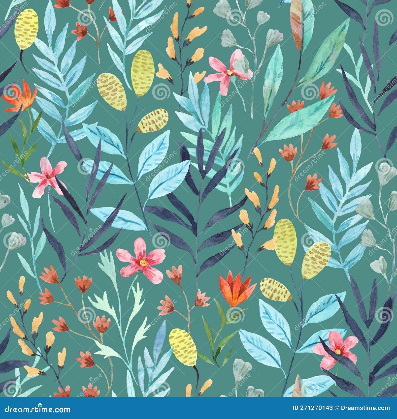 Seamless Pattern With Wild Tropical Flowers Watercolor Illustration