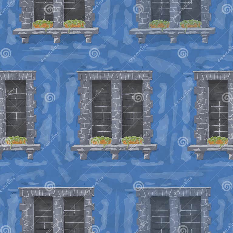 Seamless Pattern of Windows with Stone Frame Stock Illustration ...
