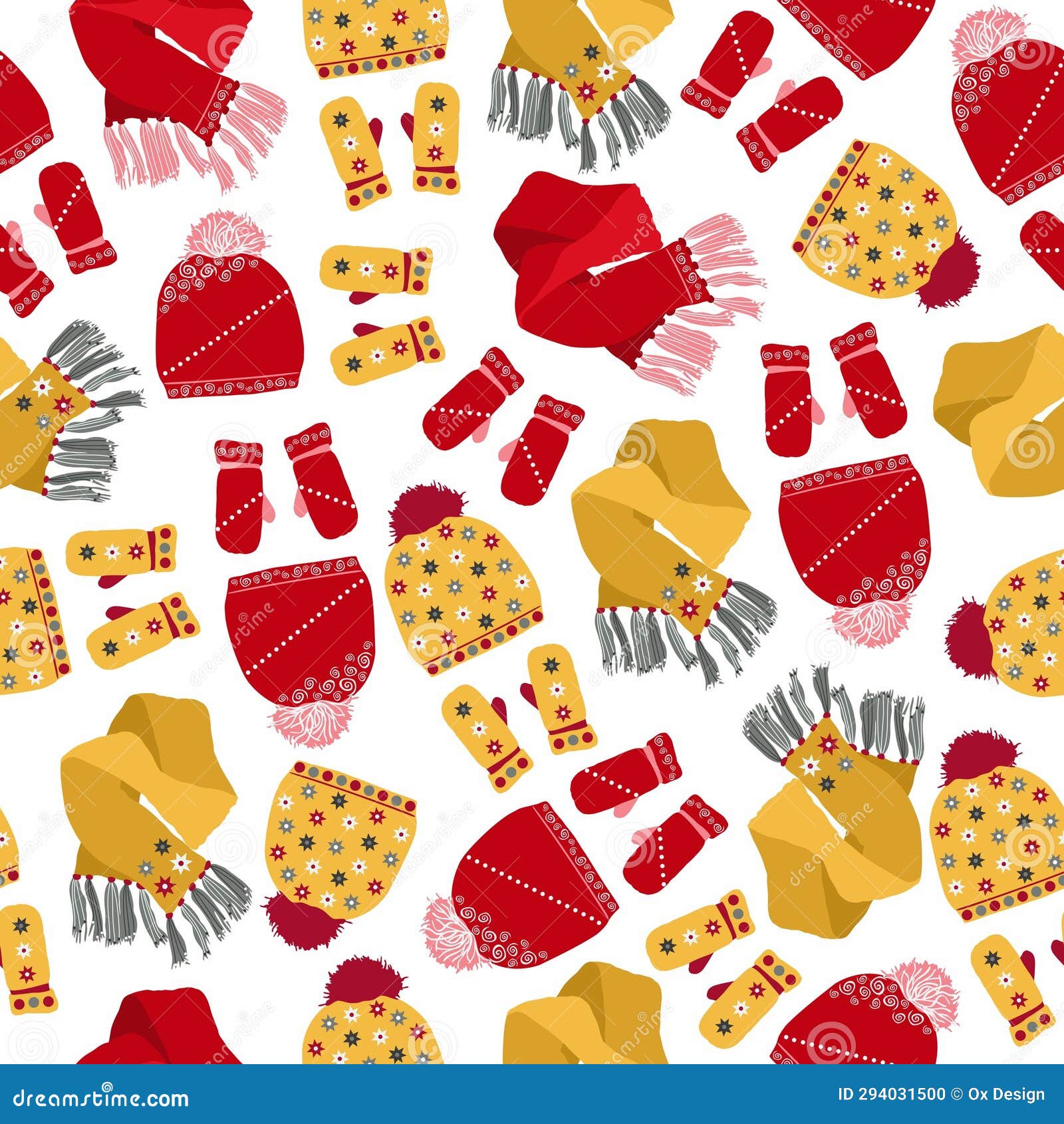 Seamless Pattern with Winter Clothes. Scarf, Hat, Mittens and on the White Background. Flat ...