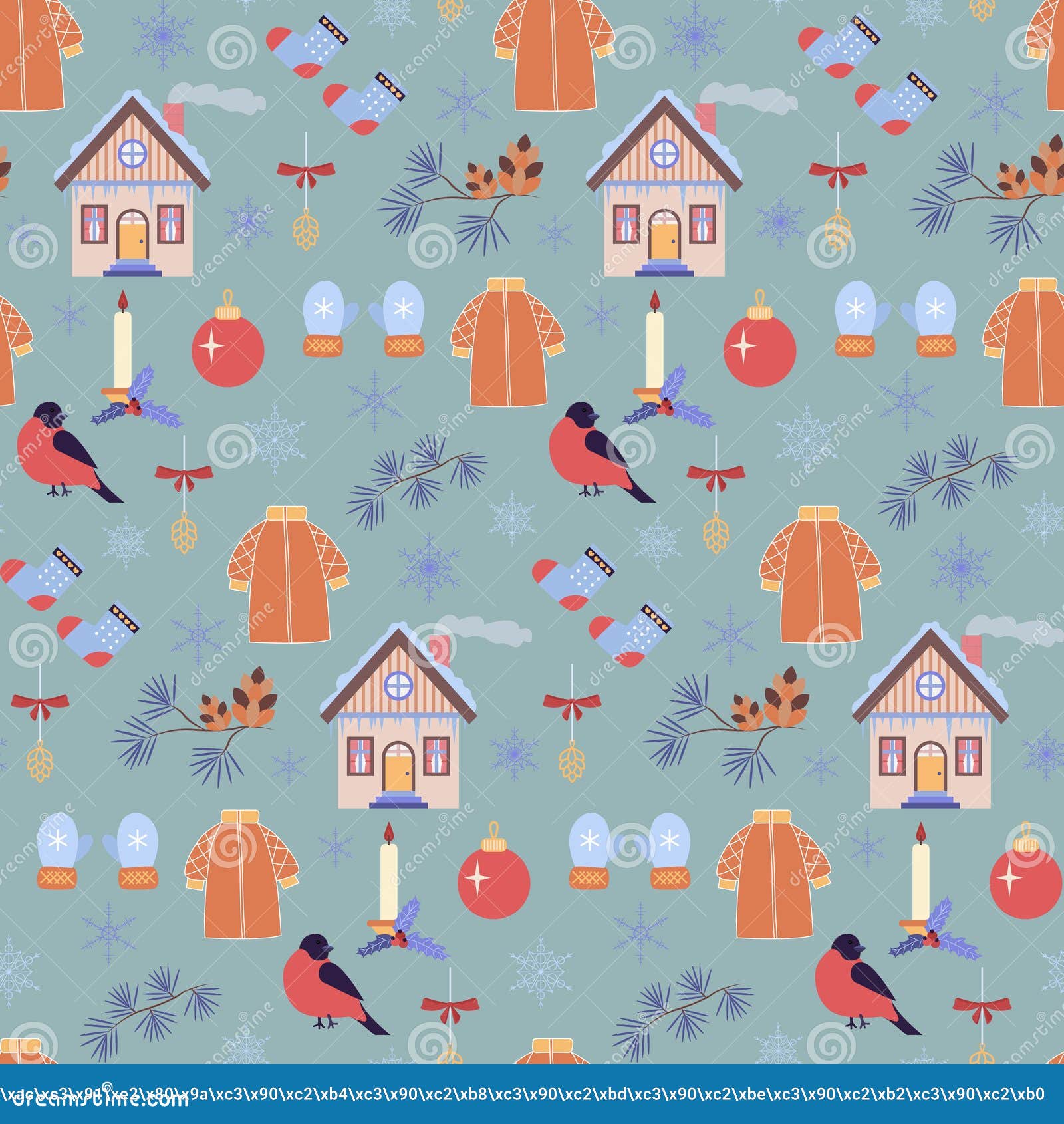 Seamless Pattern with Winter Illustrations Stock Vector - Illustration ...