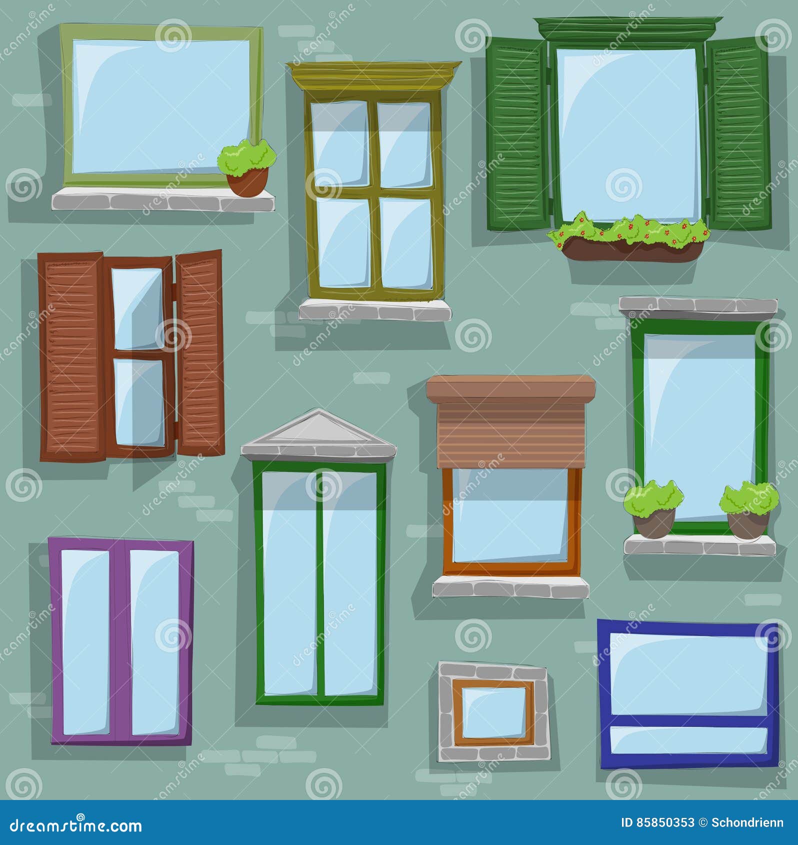 Seamless Pattern Wit Different Style Windows Drawing on Building Stock ...