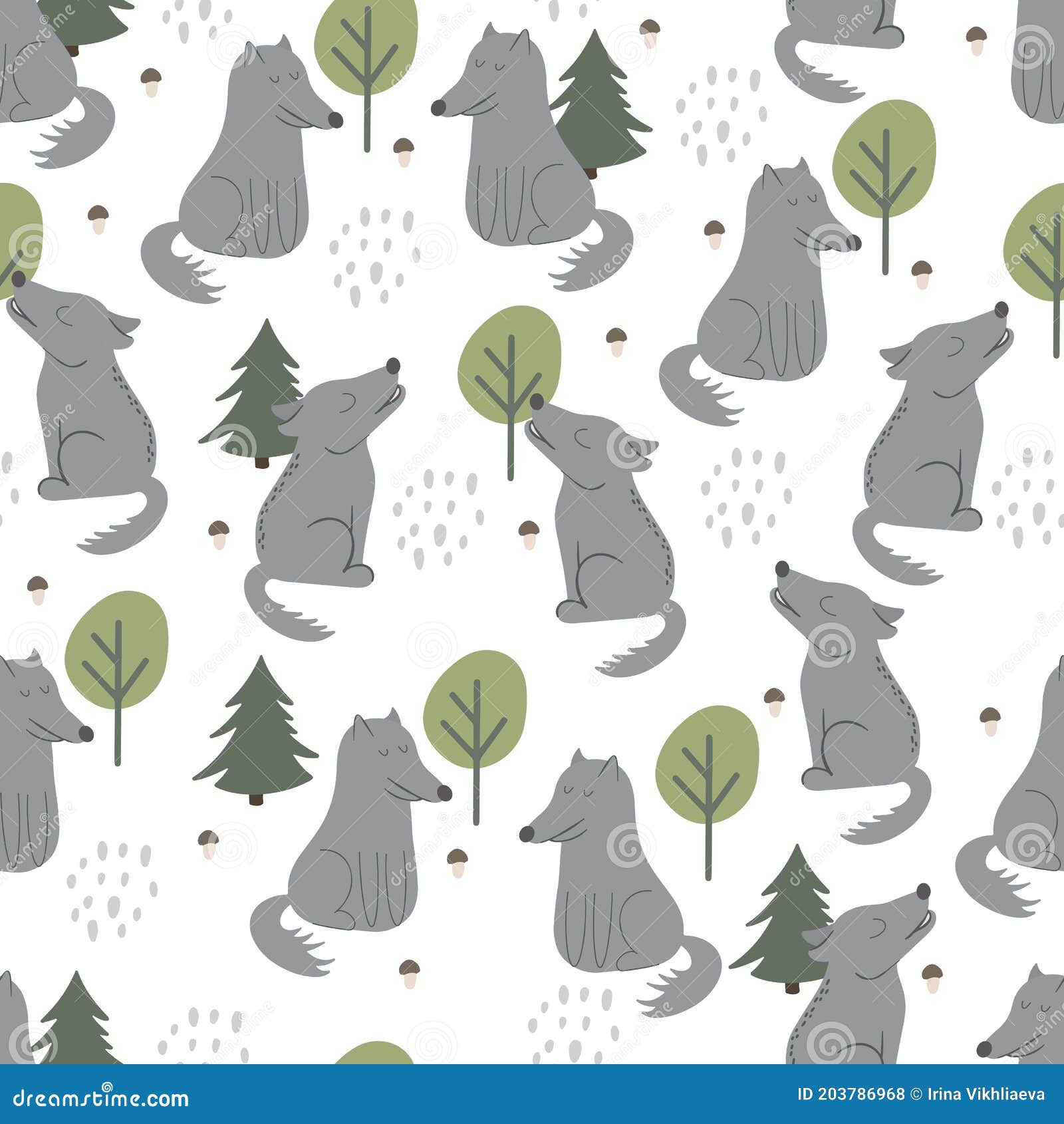 Seamless Pattern with Wolf Howling at the Moon in the Forest ...