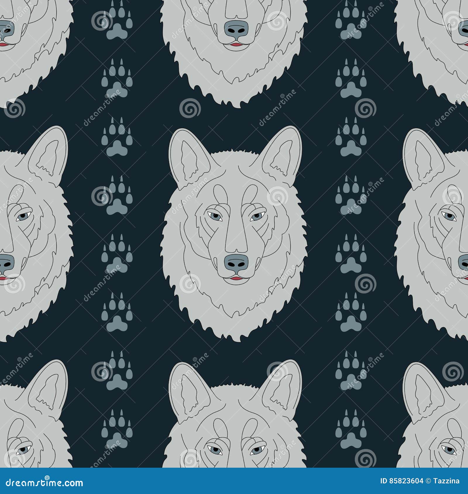 Seamless Pattern with Wolves and Traces Stock Vector - Illustration of ...