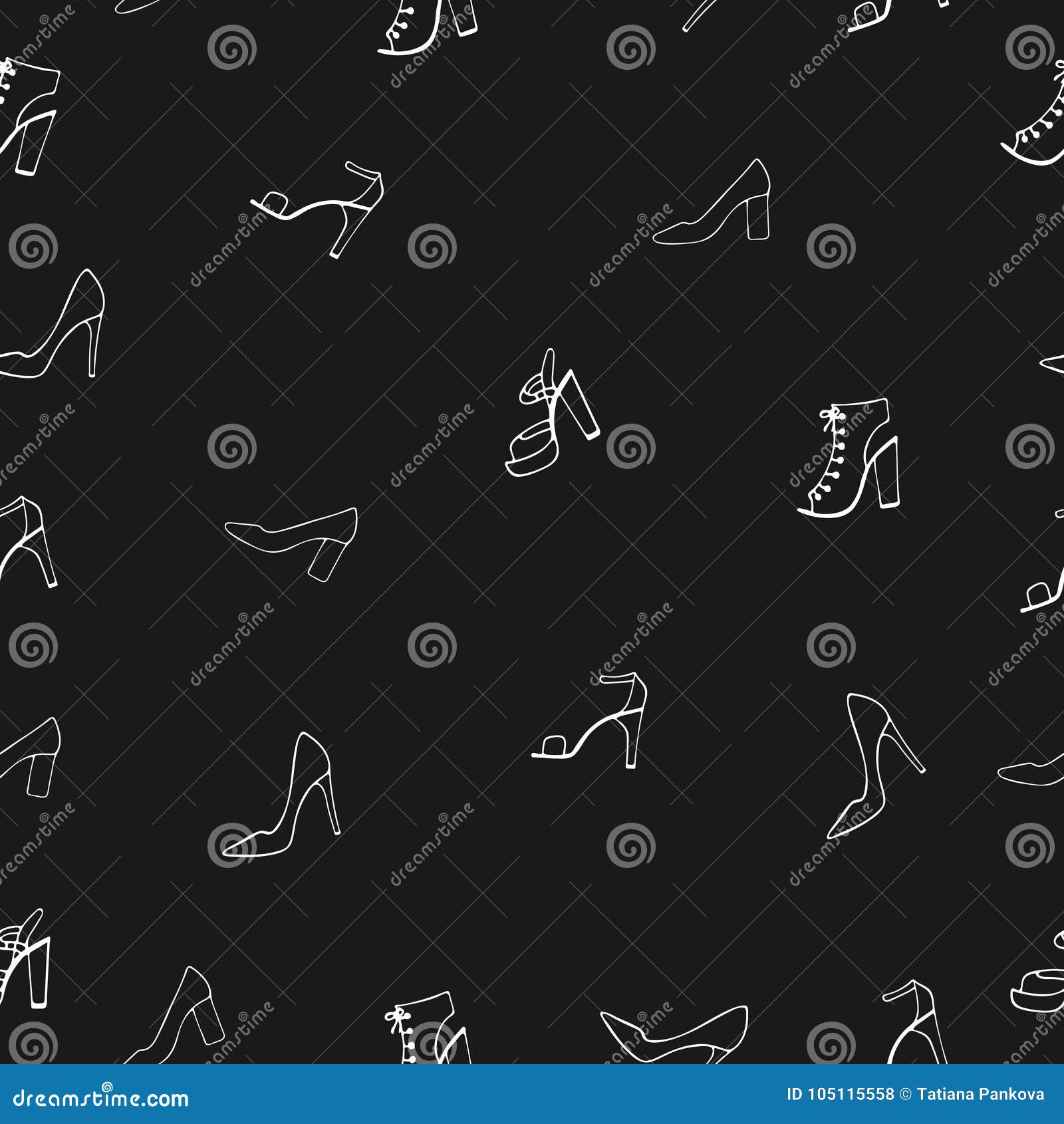 Seamless Pattern with Women`s Shoes on a Black Background. Stock Vector ...