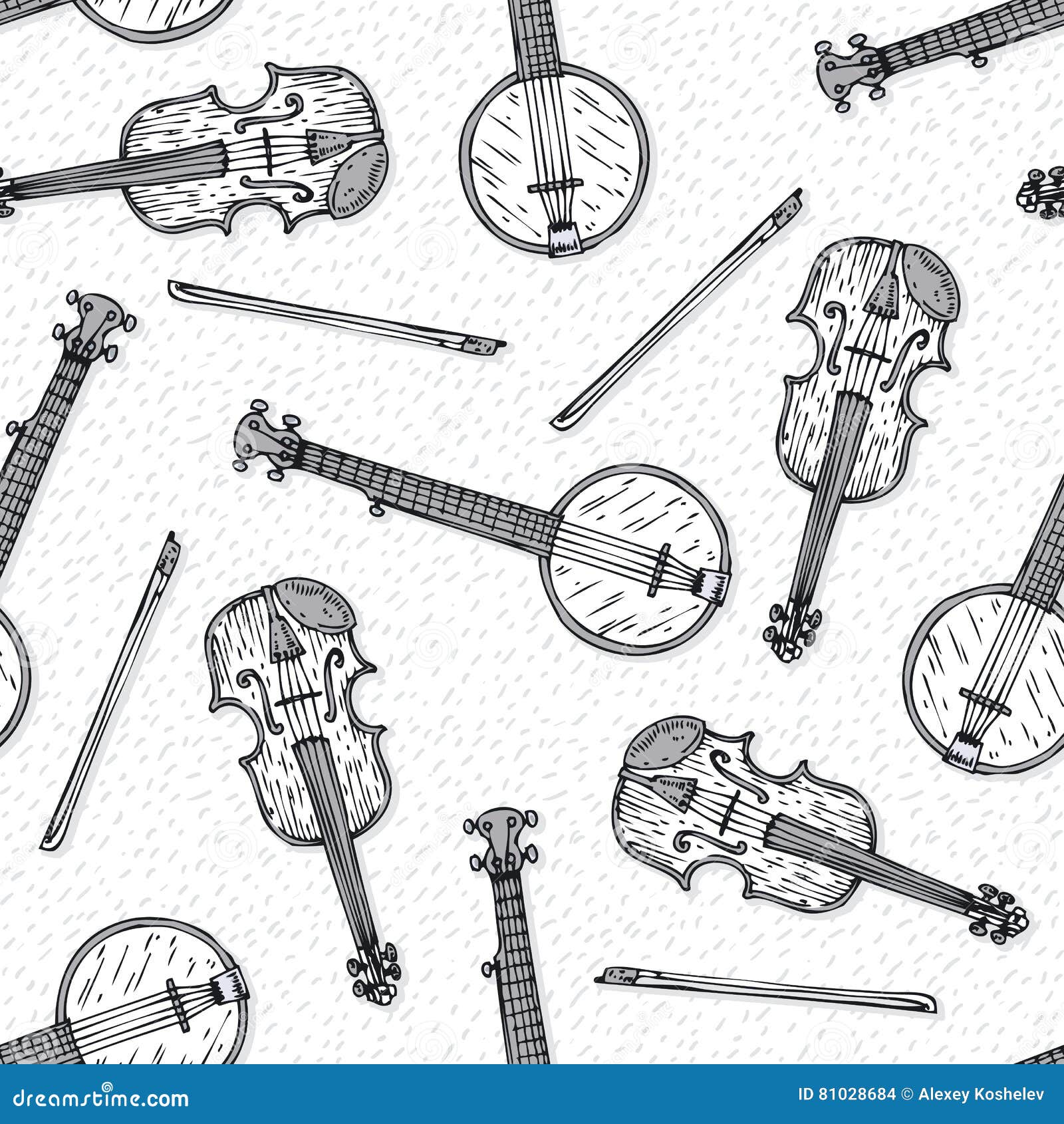 Seamless Pattern With Wooden Fiddle And Banjo Vector Illustration ...