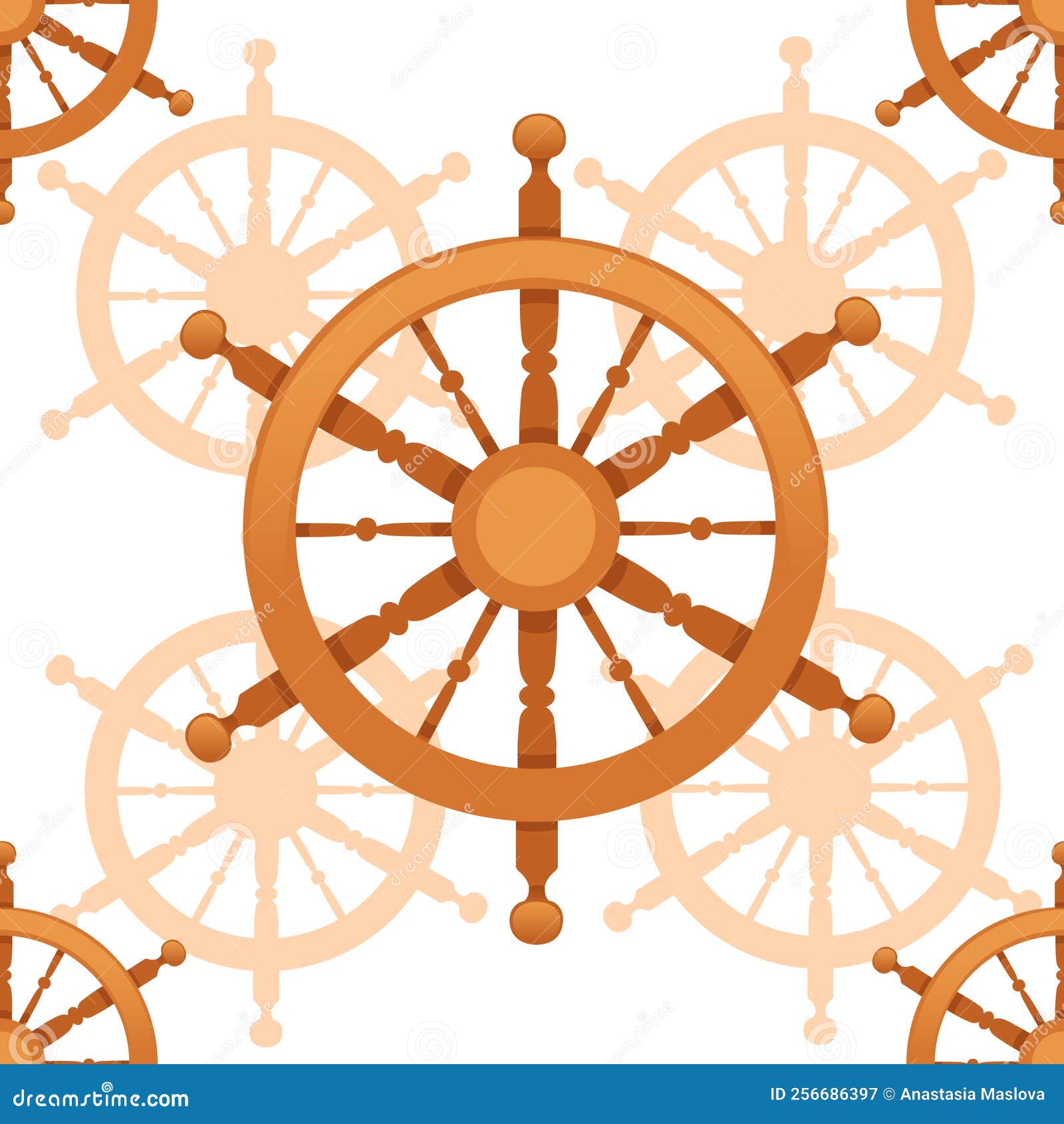 Seamless Pattern Wooden Ship Helm Vector Illustration on White ...