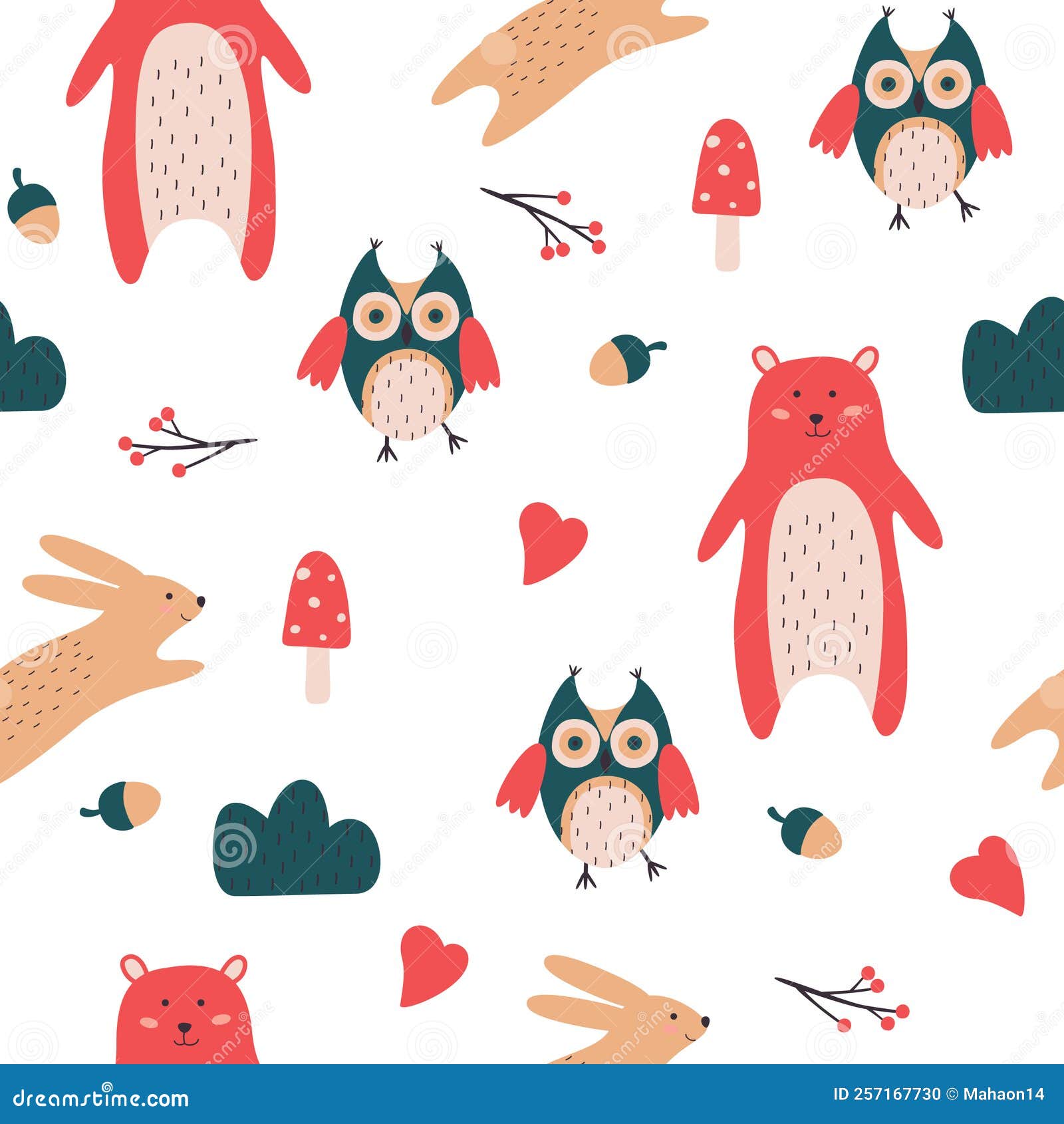Seamless Pattern with Woodland Animals Stock Vector - Illustration of ...