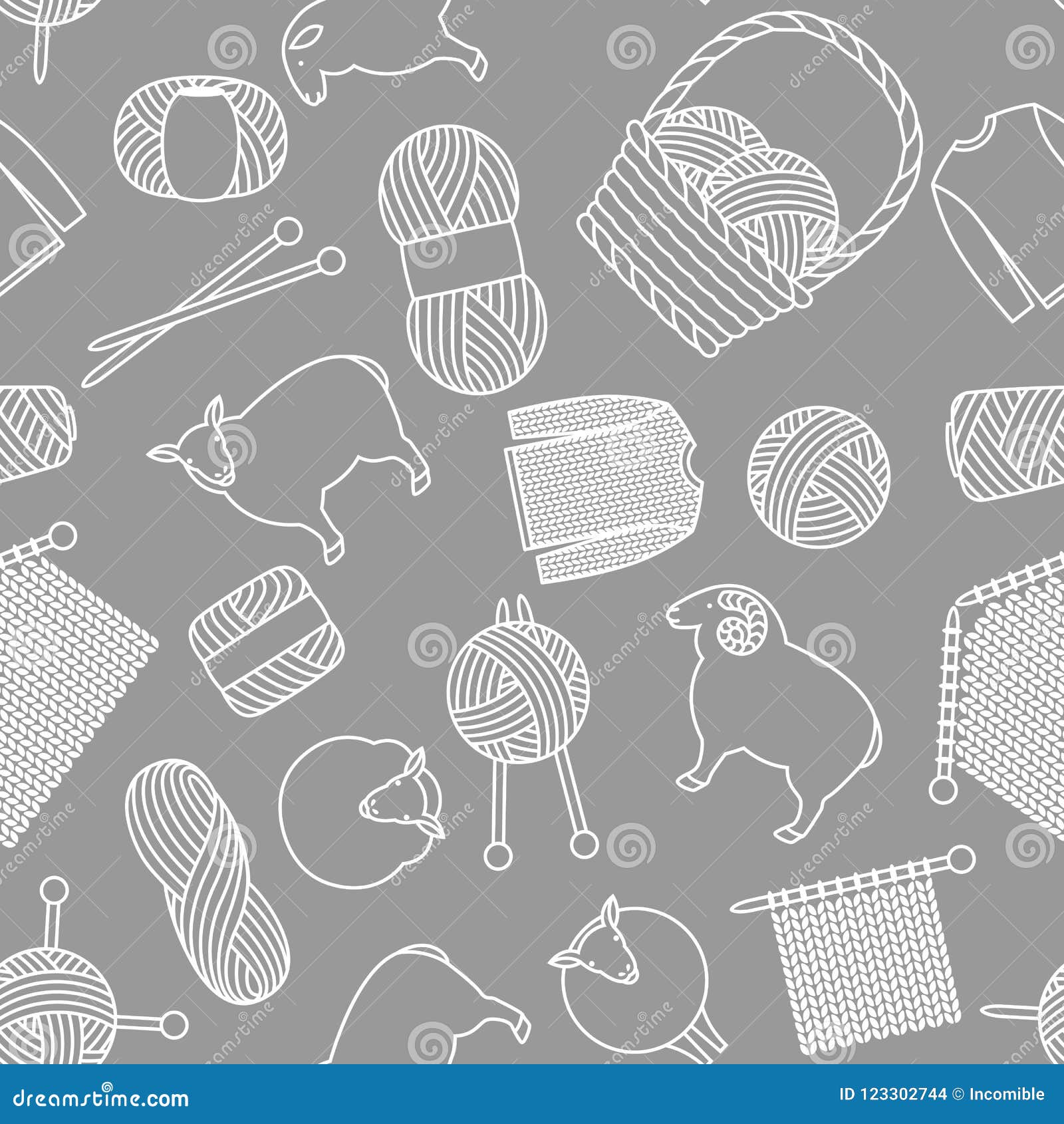 Seamless Pattern with Wool Items. Goods for Hand Made, Knitting or ...