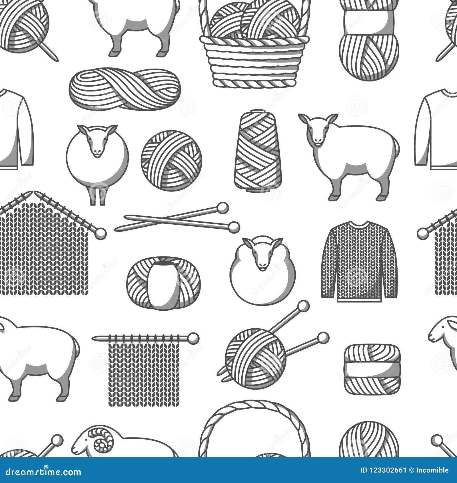 Seamless Pattern with Wool Items. Goods for Hand Made, Knitting or ...