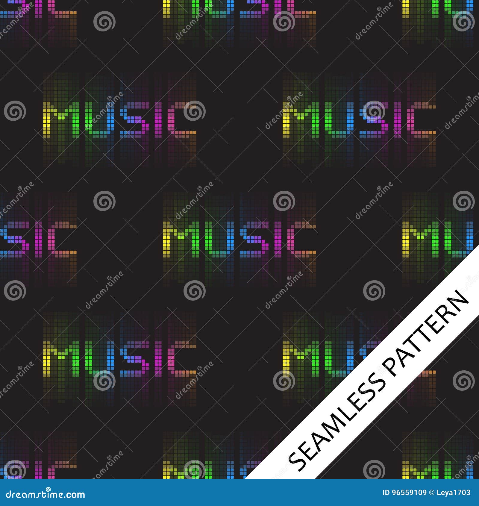 Seamless Pattern with the Word Music with Glowing Effects Stock Vector ...