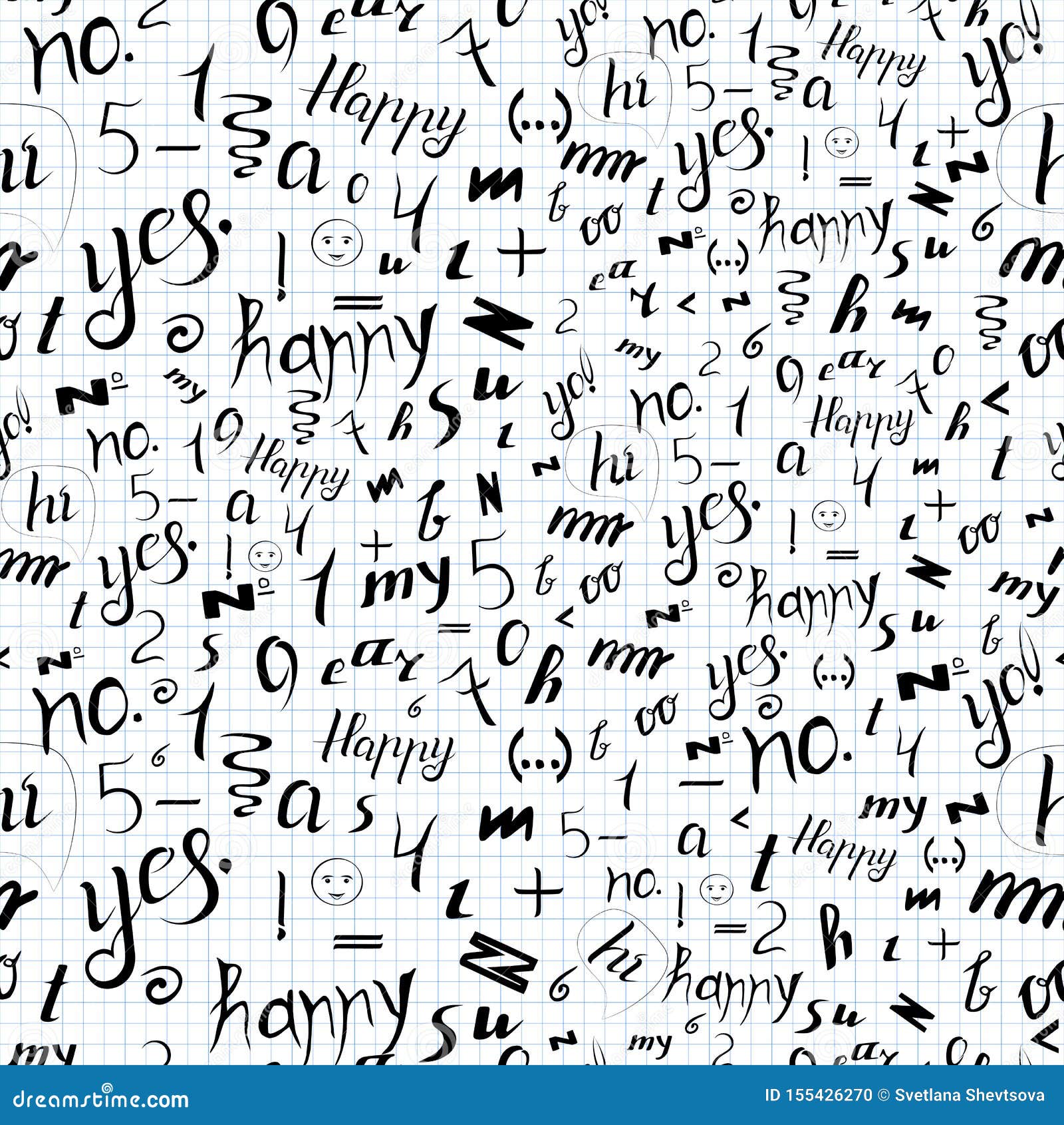 Seamless Pattern of Words, Letters, Numbers Stock Illustration ...
