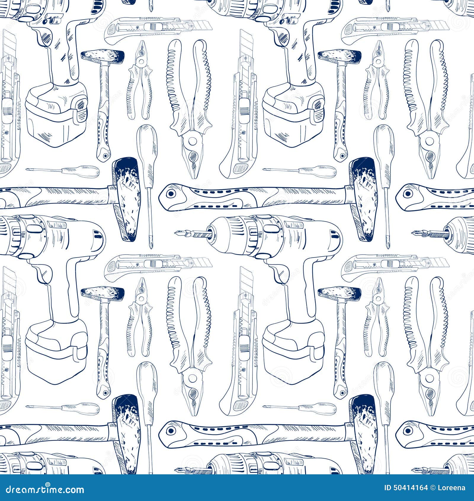 Seamless Pattern, Working Tools in Sketch Style Stock Vector ...