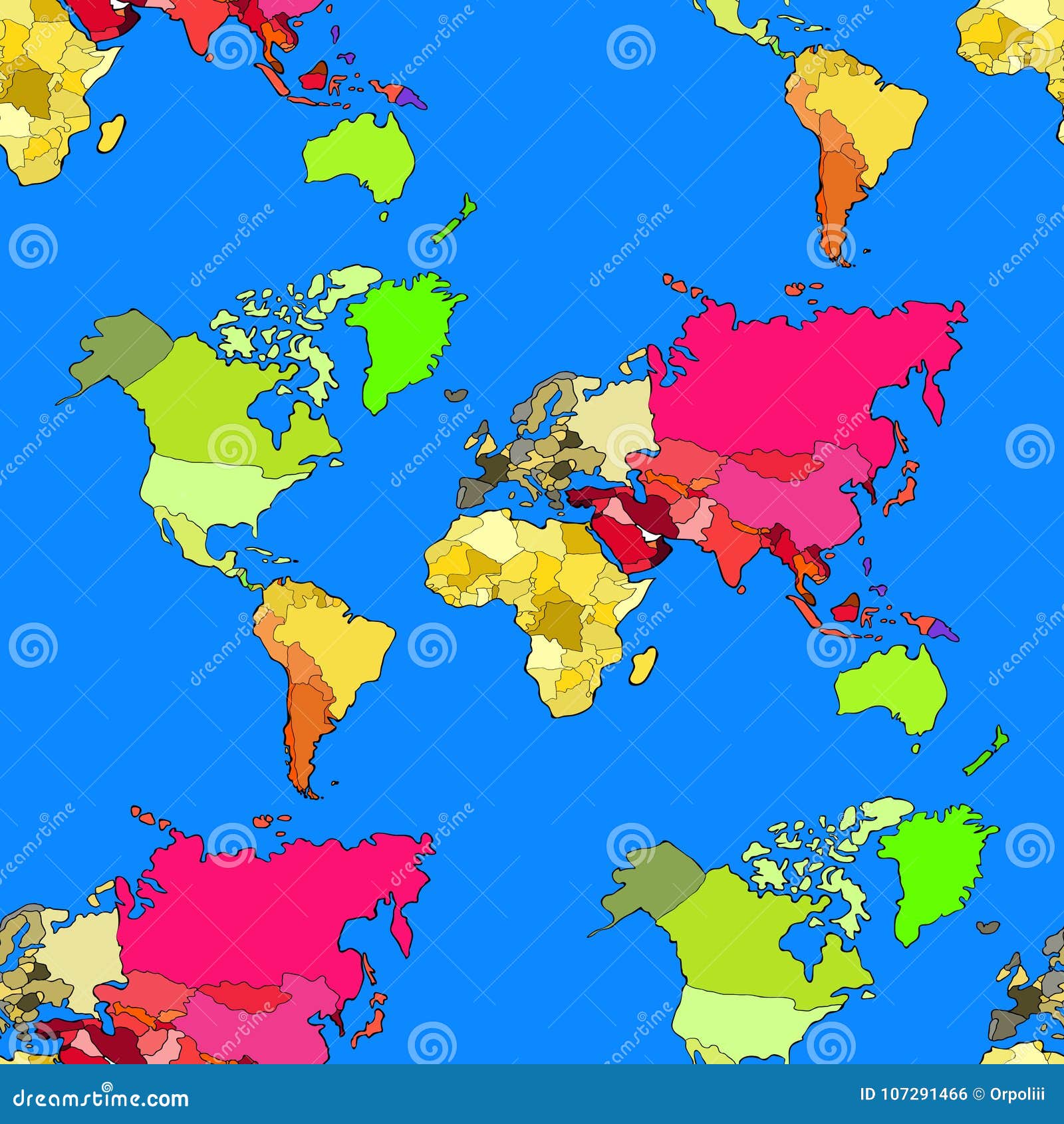 Seamless Pattern World Map Continents and Countries. Vector ...