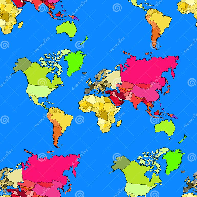 Seamless Pattern World Map Continents and Countries. Vector ...