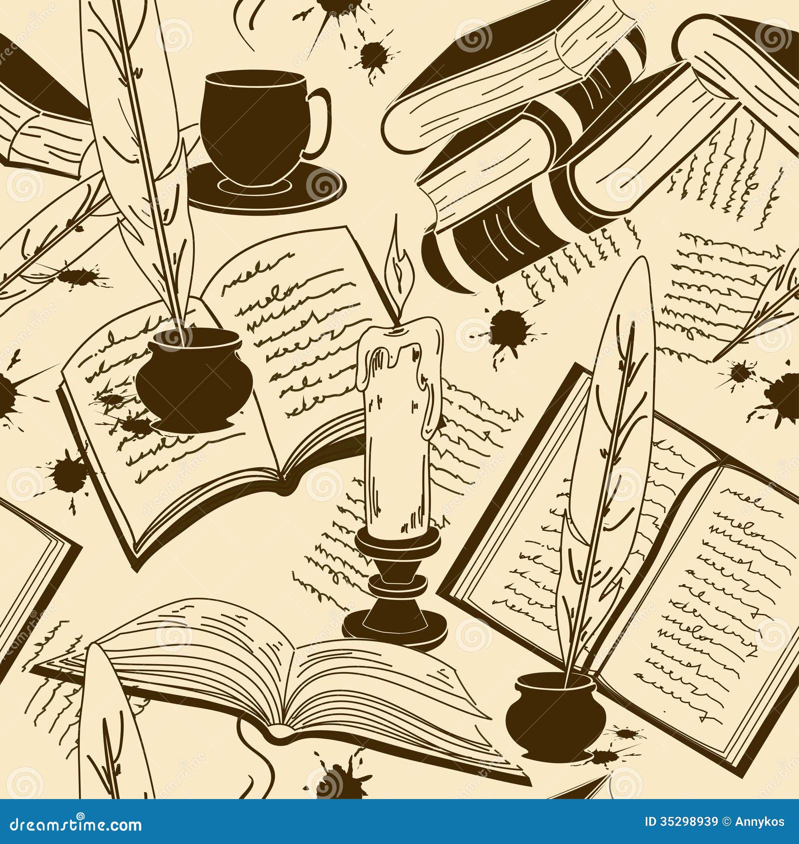 Seamless Pattern of Writting Attributes and Books Stock Vector ...