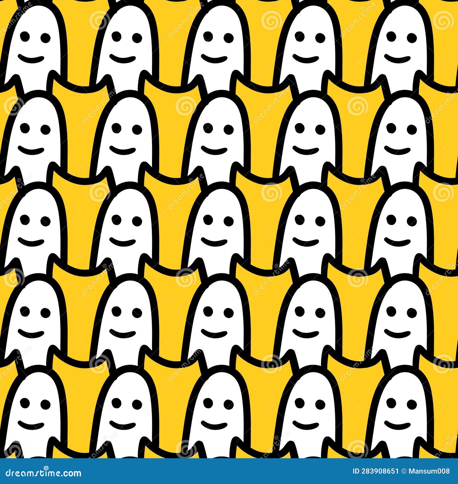 Seamless Pattern with Yellow and Black Ghost Faces of Different Shapes ...