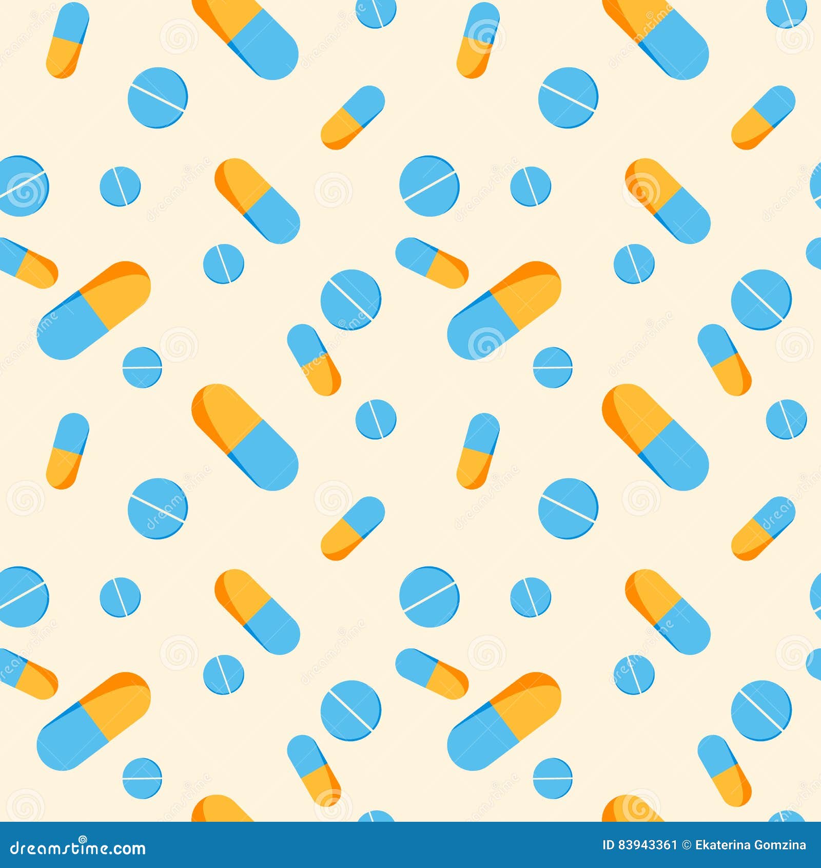 Seamless Pattern with Yellow and Blue Capsules and Blue Pills Stock ...