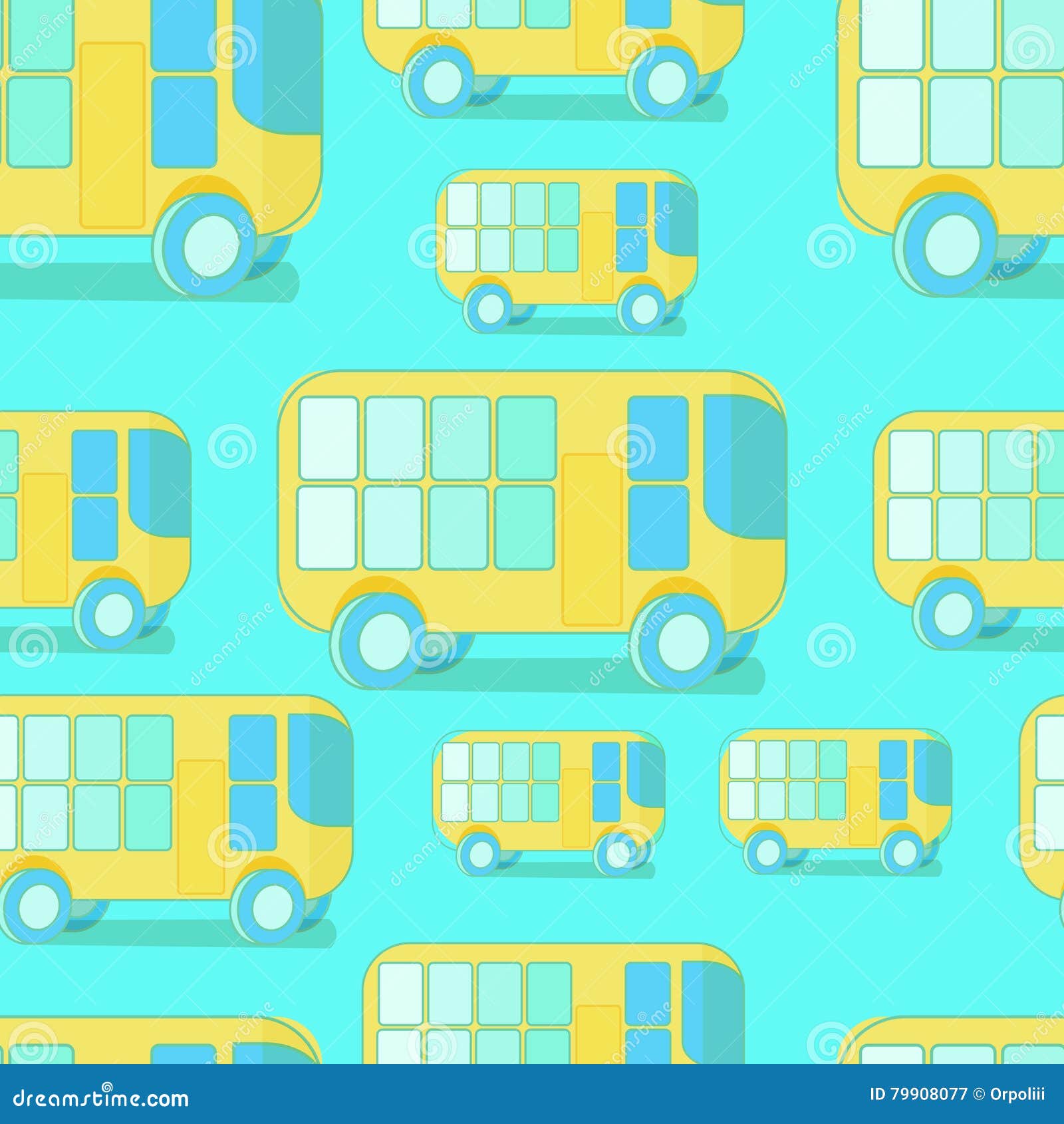 Seamless Pattern Yellow Bus Childhood on a Blue Background. Stock ...