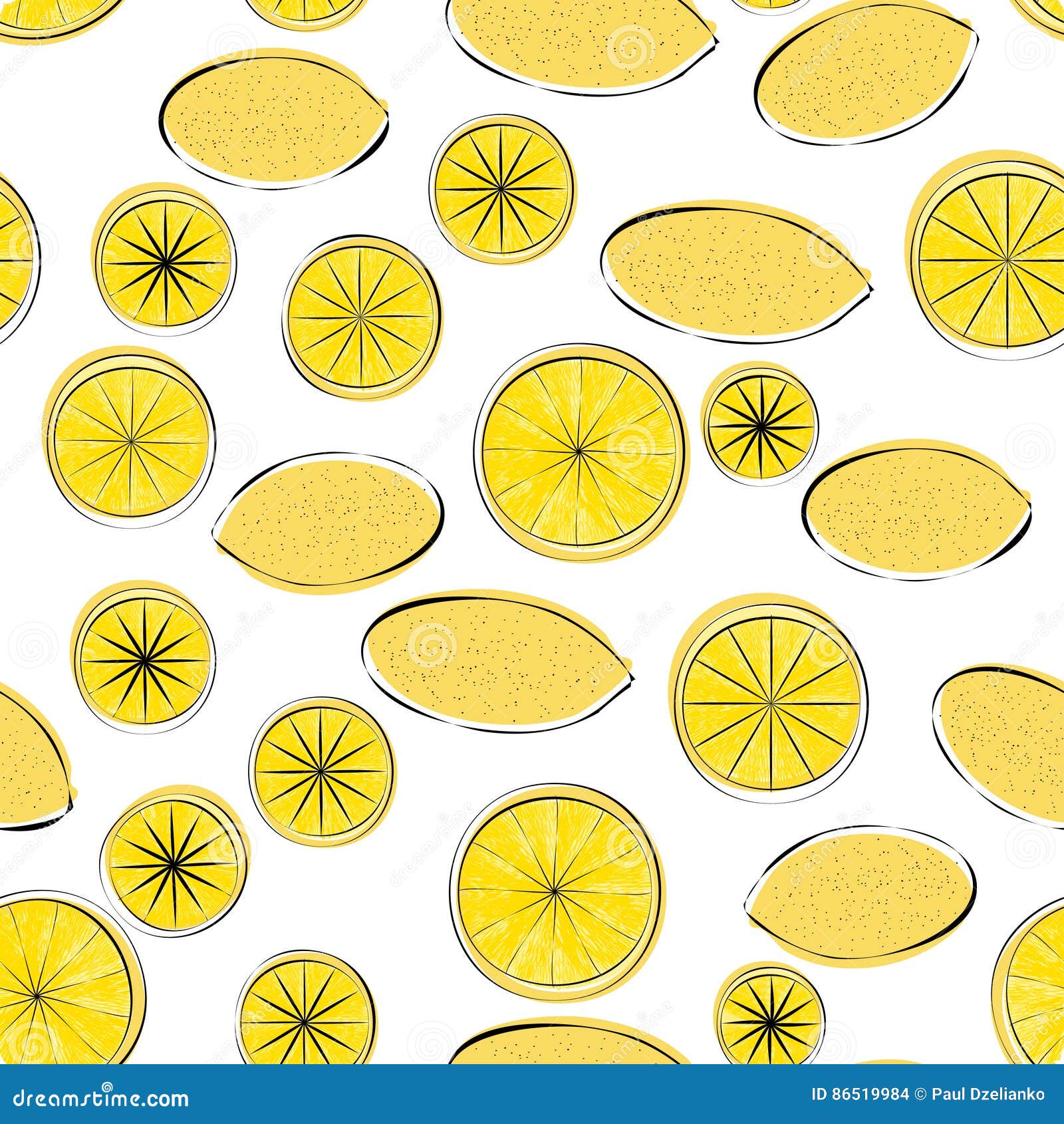 Seamless Pattern of Yellow Cartoon Lemon Stock Vector - Illustration of ...