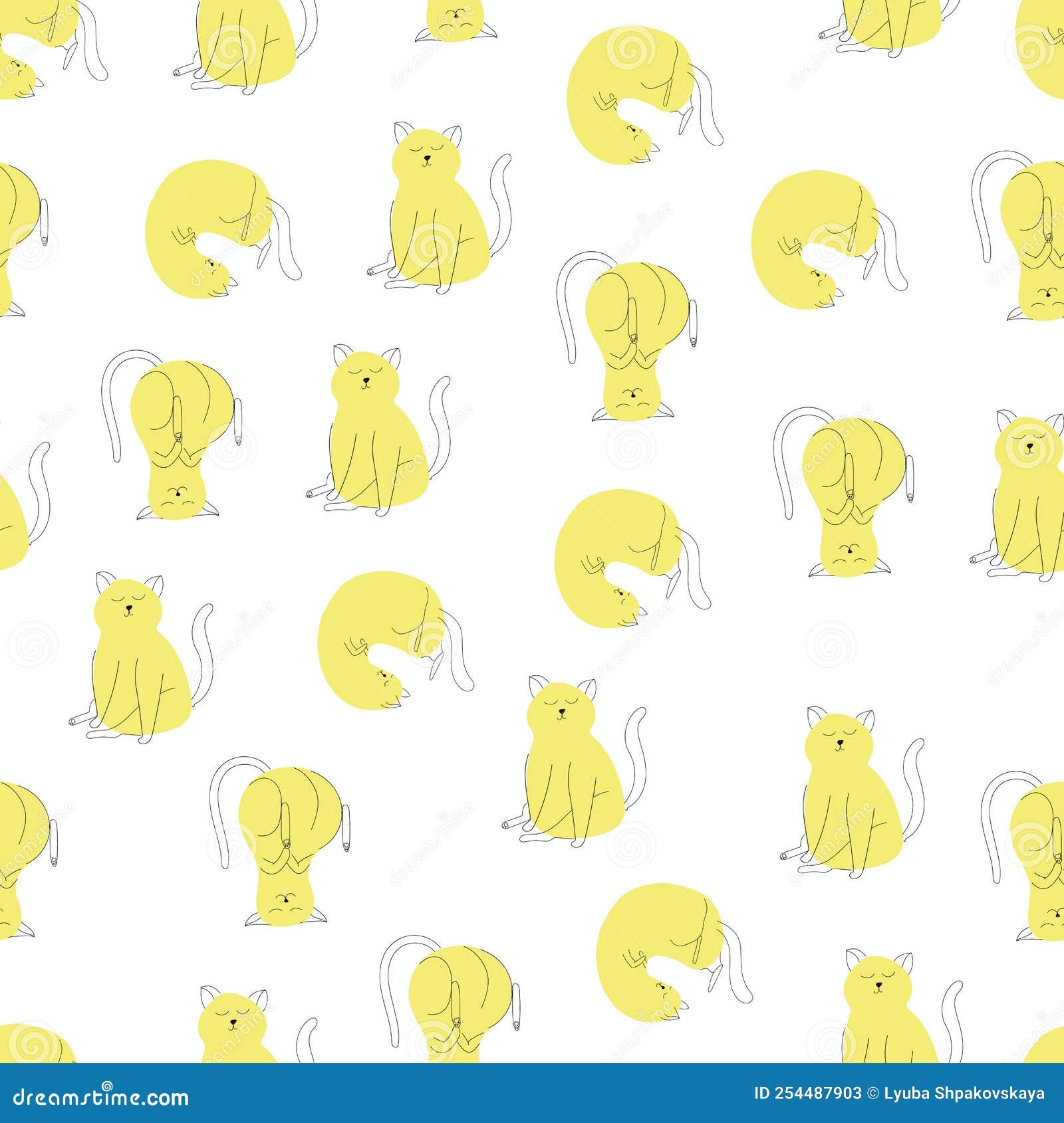 Seamless Pattern with Yellow Cats in Different Poses. Vector Stock ...