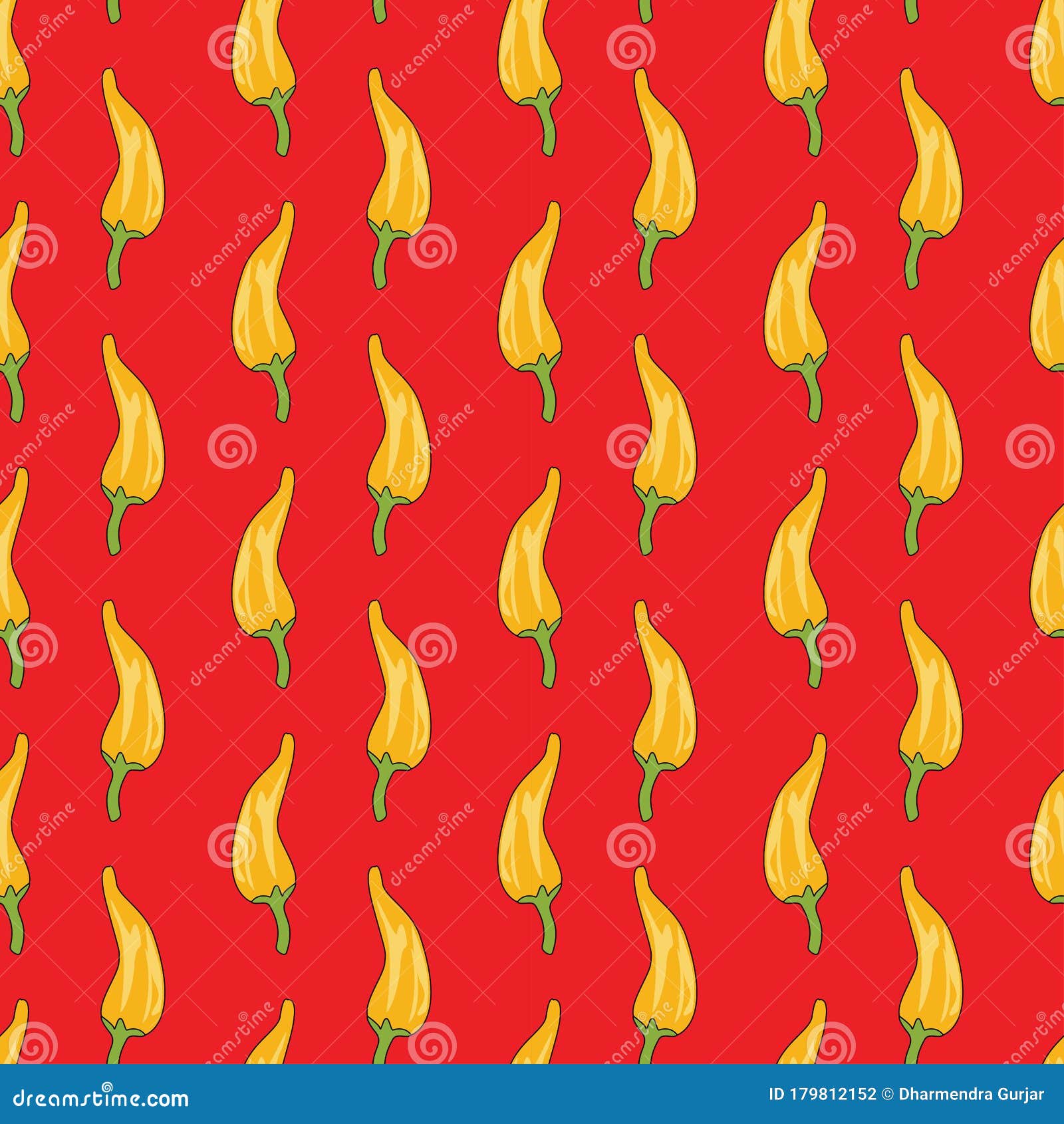 Seamless Pattern with Yellow Chillies or Pepper on a Red Background ...