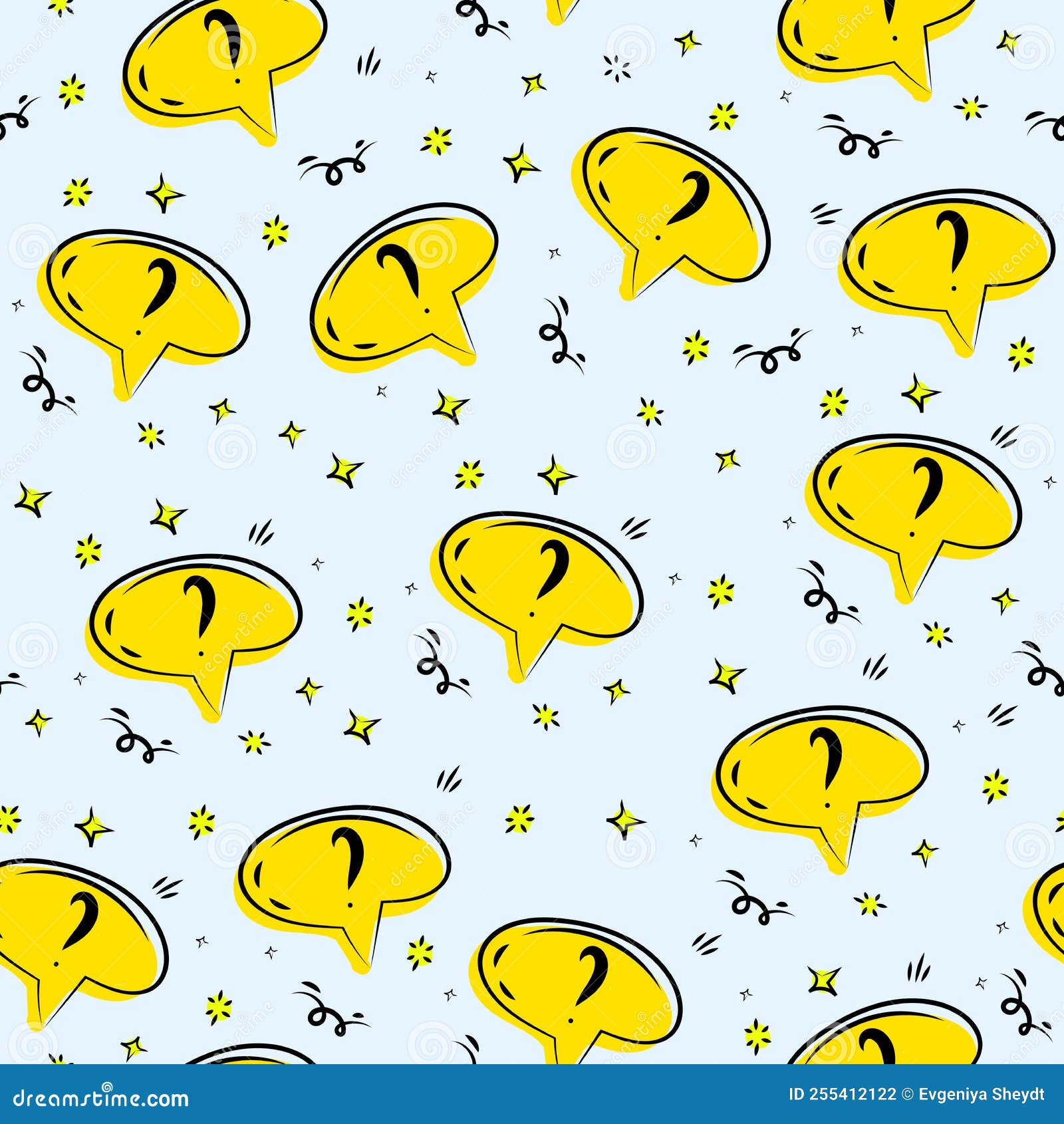 Seamless Pattern with Yellow Color Question Marks in Bubbles on Blue ...