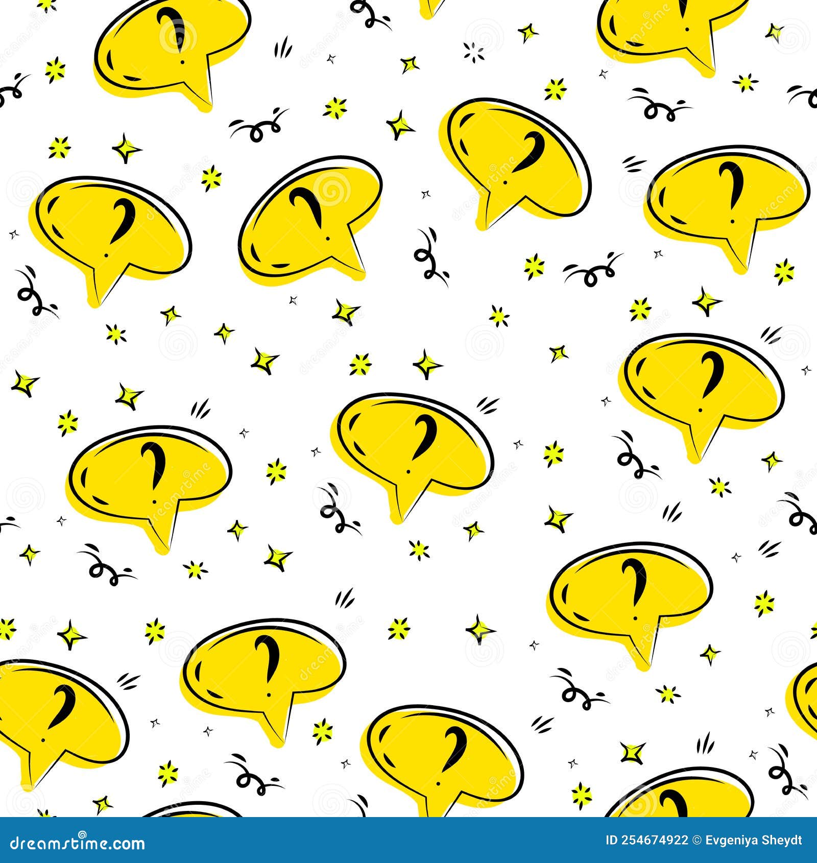 Seamless Pattern with Yellow Color Question Marks in Bubbles. Vector ...