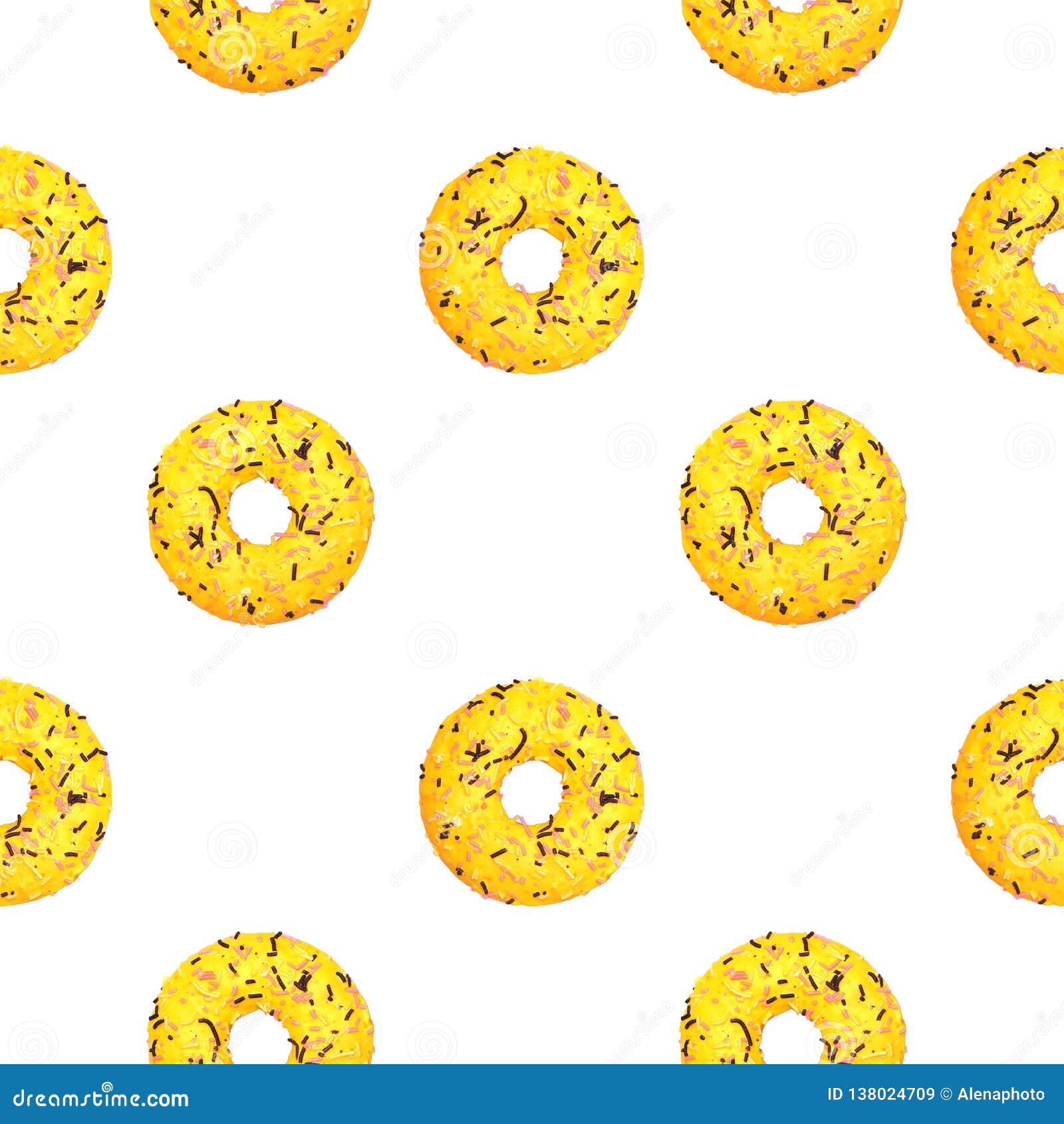 Seamless Pattern of Yellow Donuts on Colorful Background. Stock ...