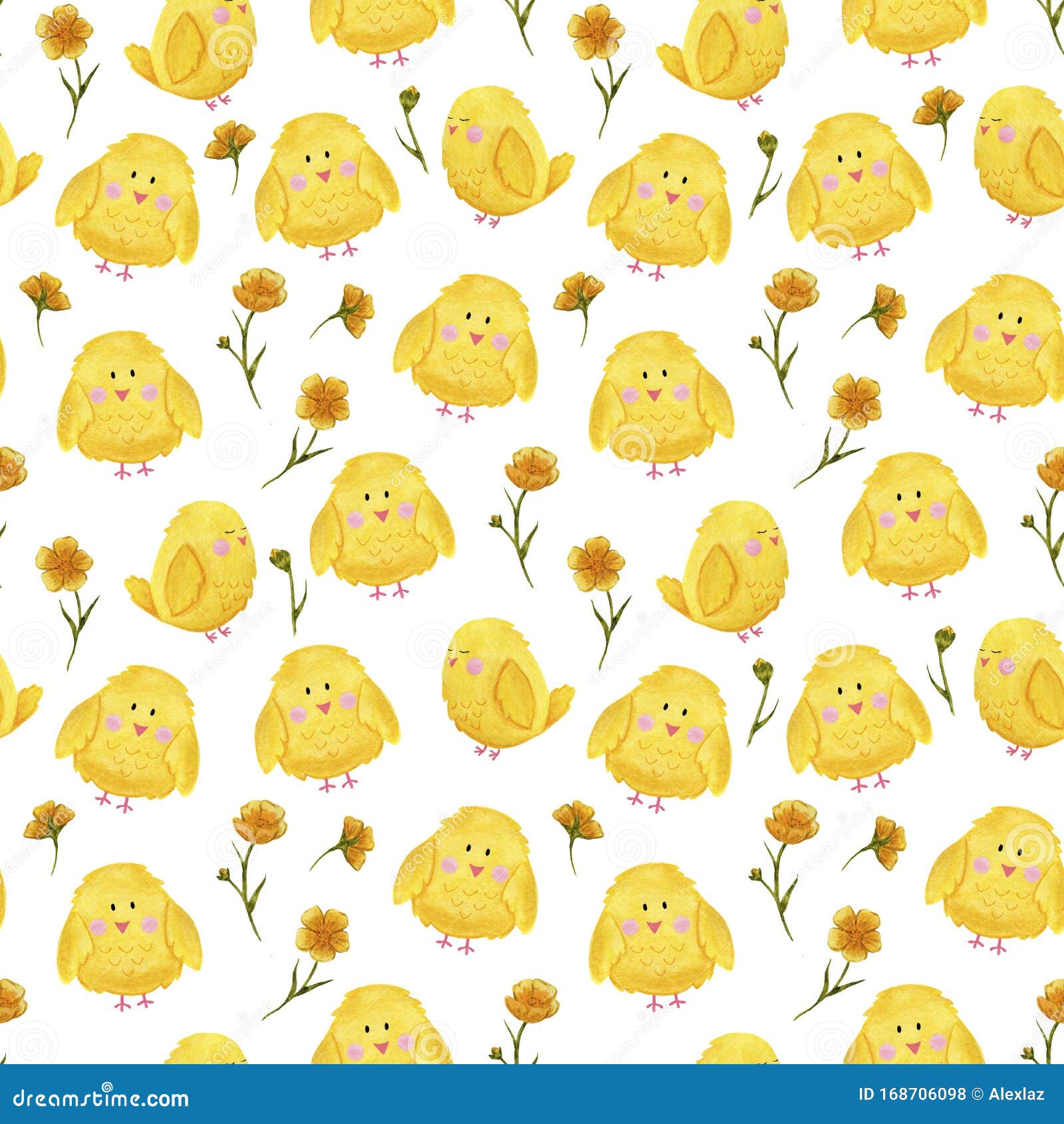 Seamless Pattern, Yellow Easter Chickens with Buttercups Stock ...