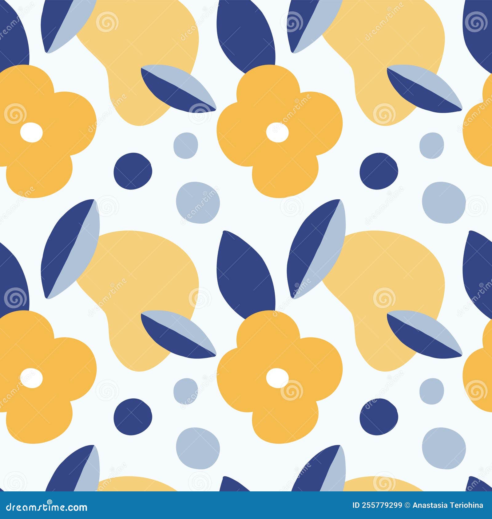 Seamless Pattern with Yellow Flowers and Blue Leaves Stock Vector ...
