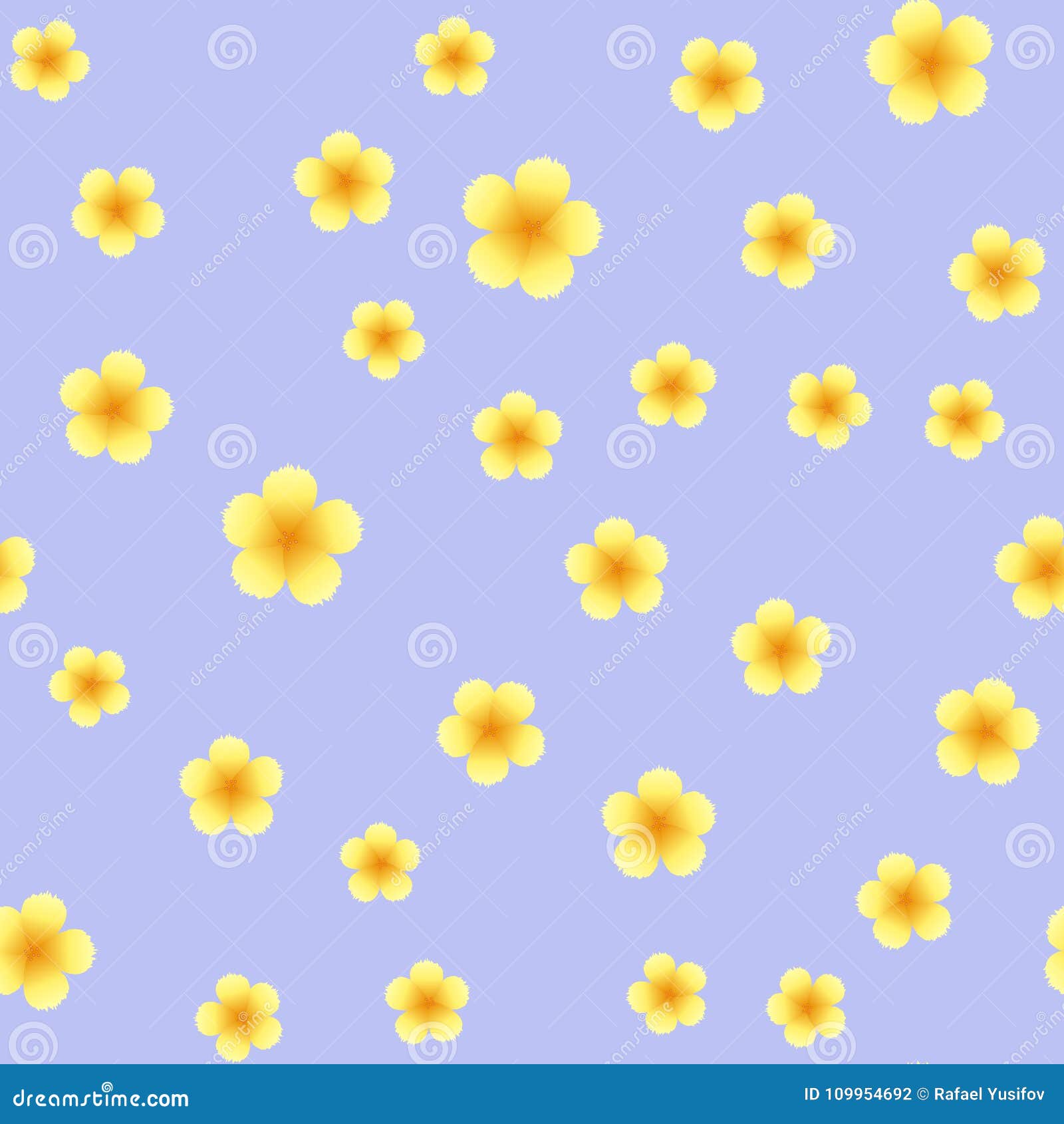 Seamless Pattern with Yellow Flowers on Blue. Vector Stock Vector ...